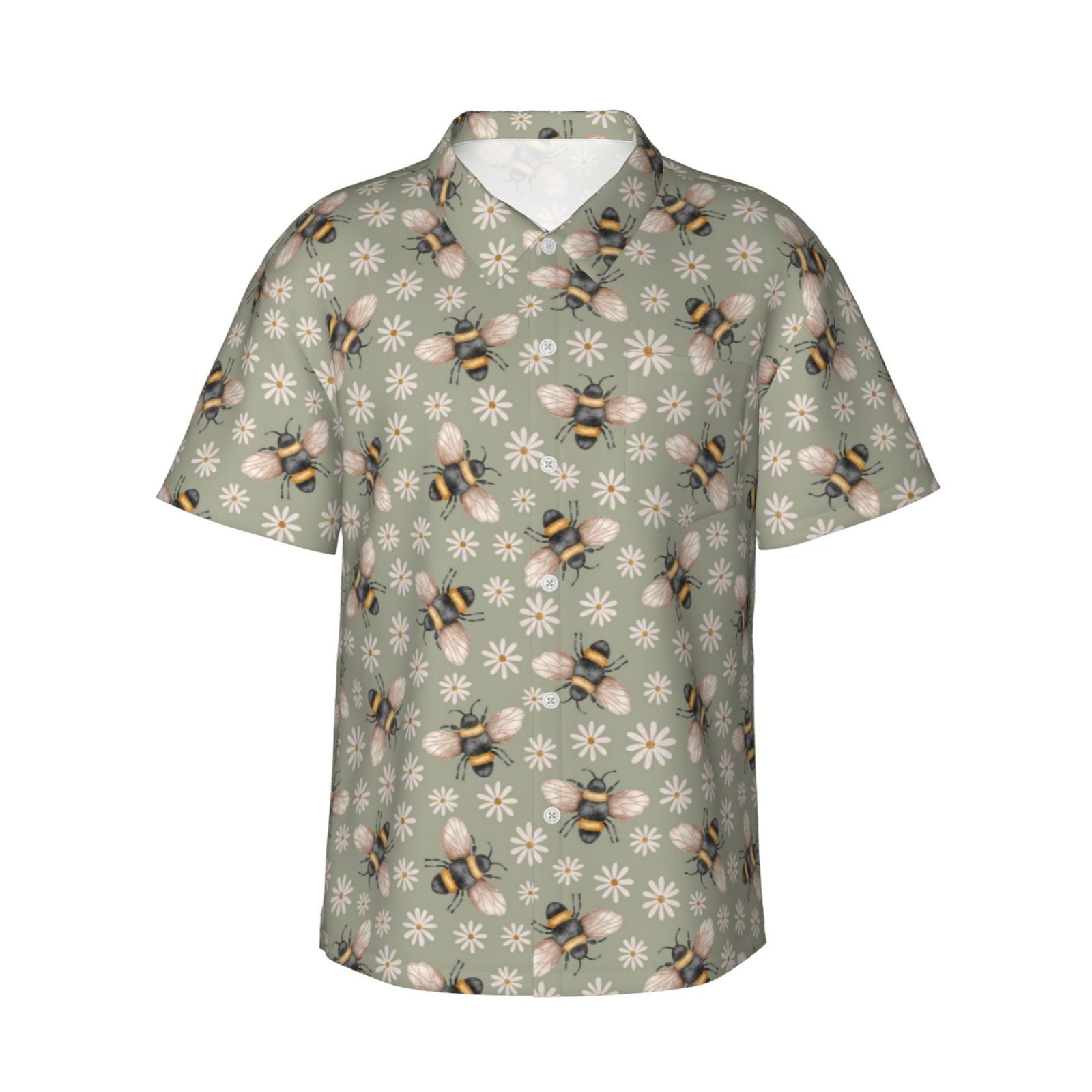 Gukieu Bees And Chamomile Print Men's Short-sleeved Shirts, Button-down ...