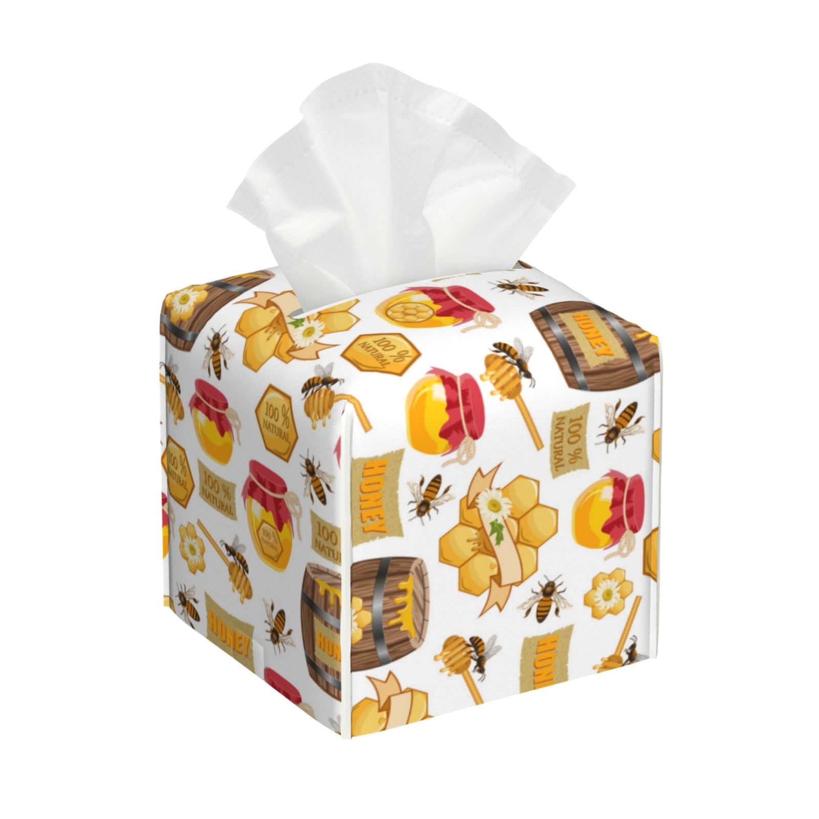 Gukieu Bees And Honey Print Leather Tissue Box, PVC Waterproof Velcro ...