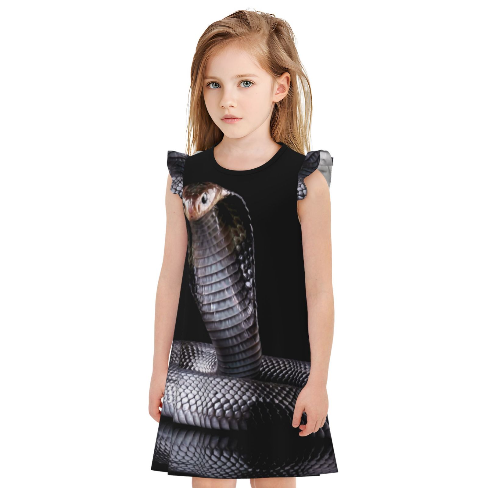 Gukieu Black Cobra Snake Print Girls' Flying Sleeves Nightdress, Round ...