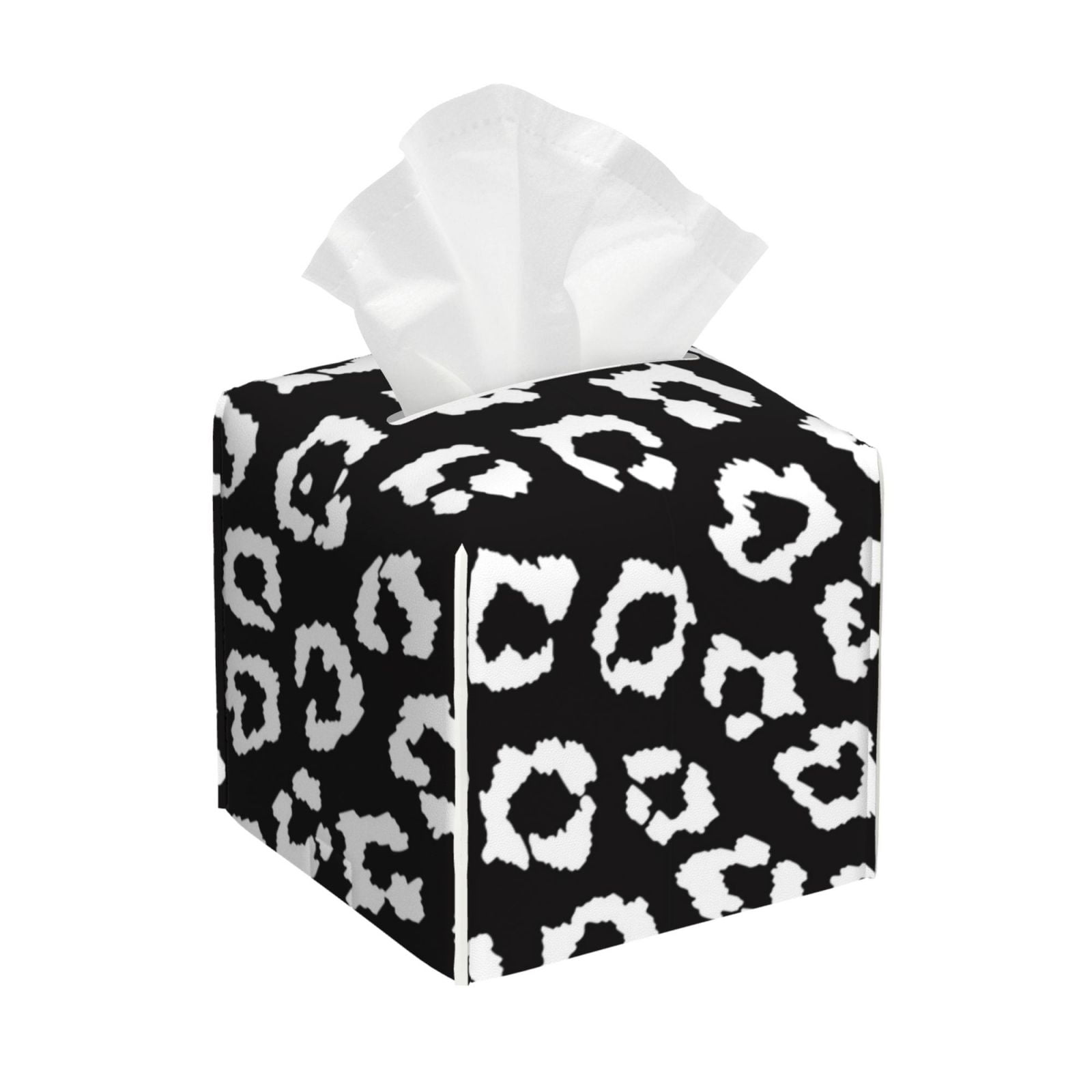Gukieu Black Leopard Print Leather Tissue Box, PVC Waterproof Velcro ...