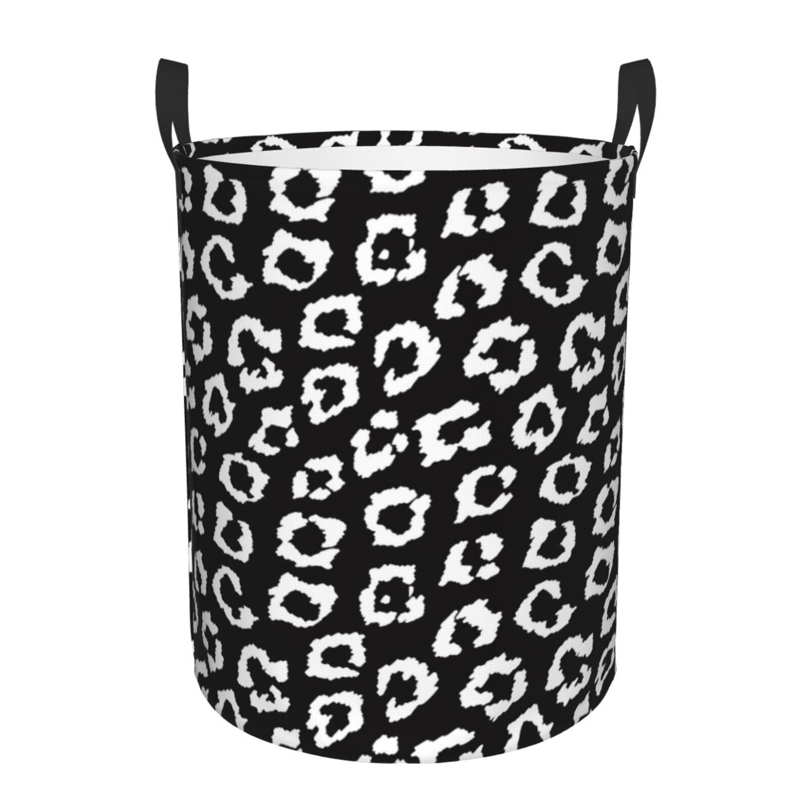 Gukieu Black Leopard Print Round Dirty Clothes Bag, Waterproof Standing ...