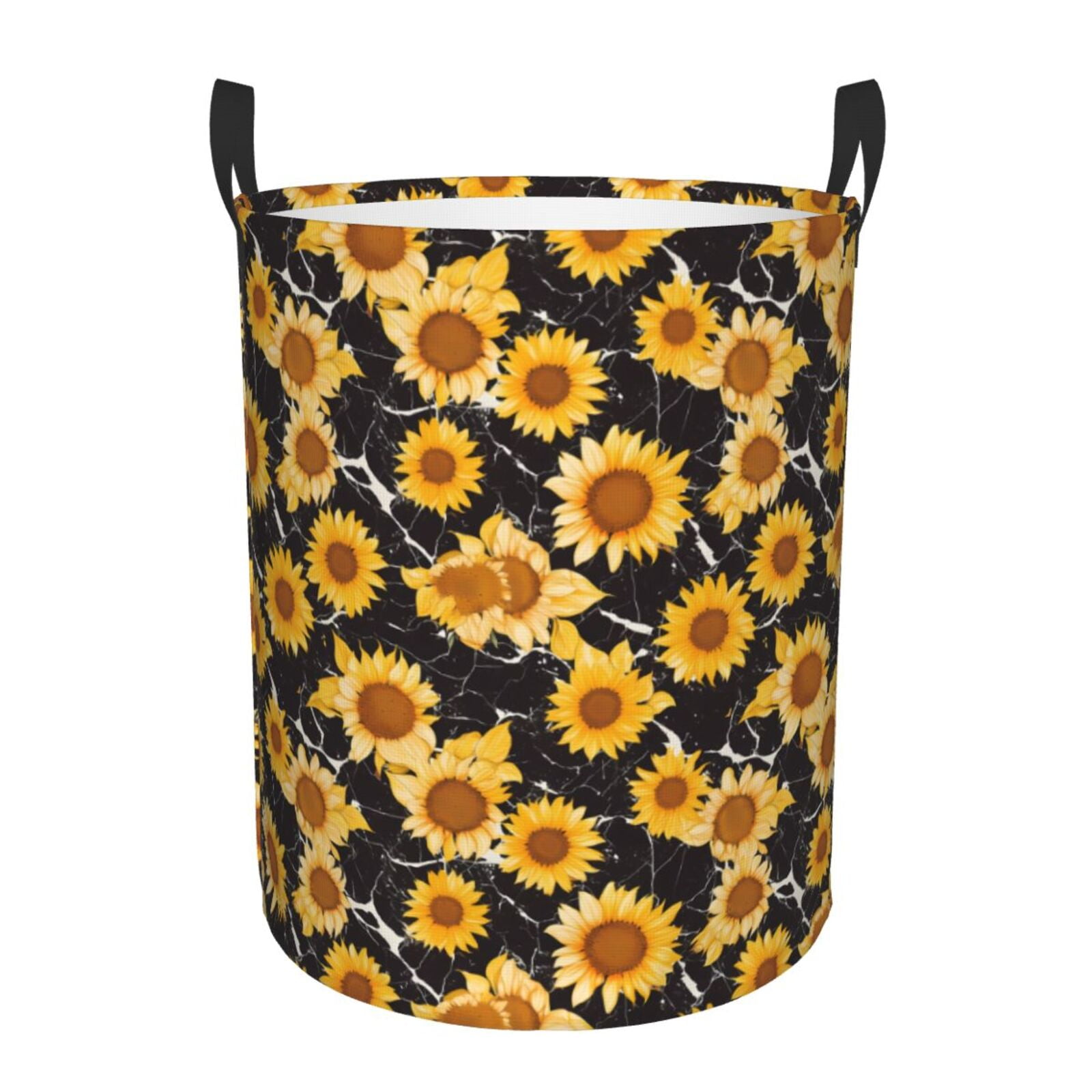 Gukieu Black Marble Pattern Sunflower Print Round Dirty Clothes Bag ...