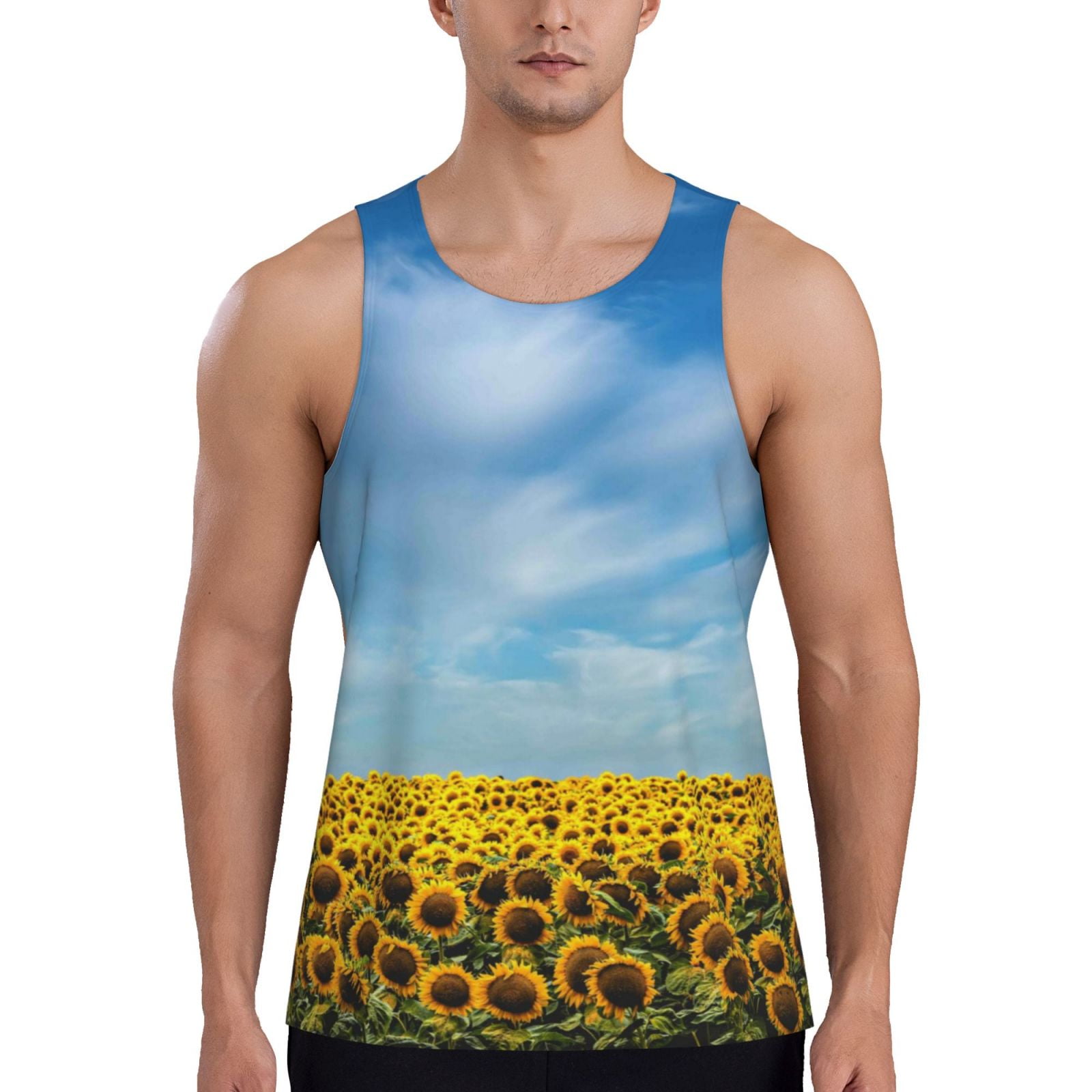 Gukieu Blooming Sunflower Field Print Men's Quick Dry Fitness Vest ...