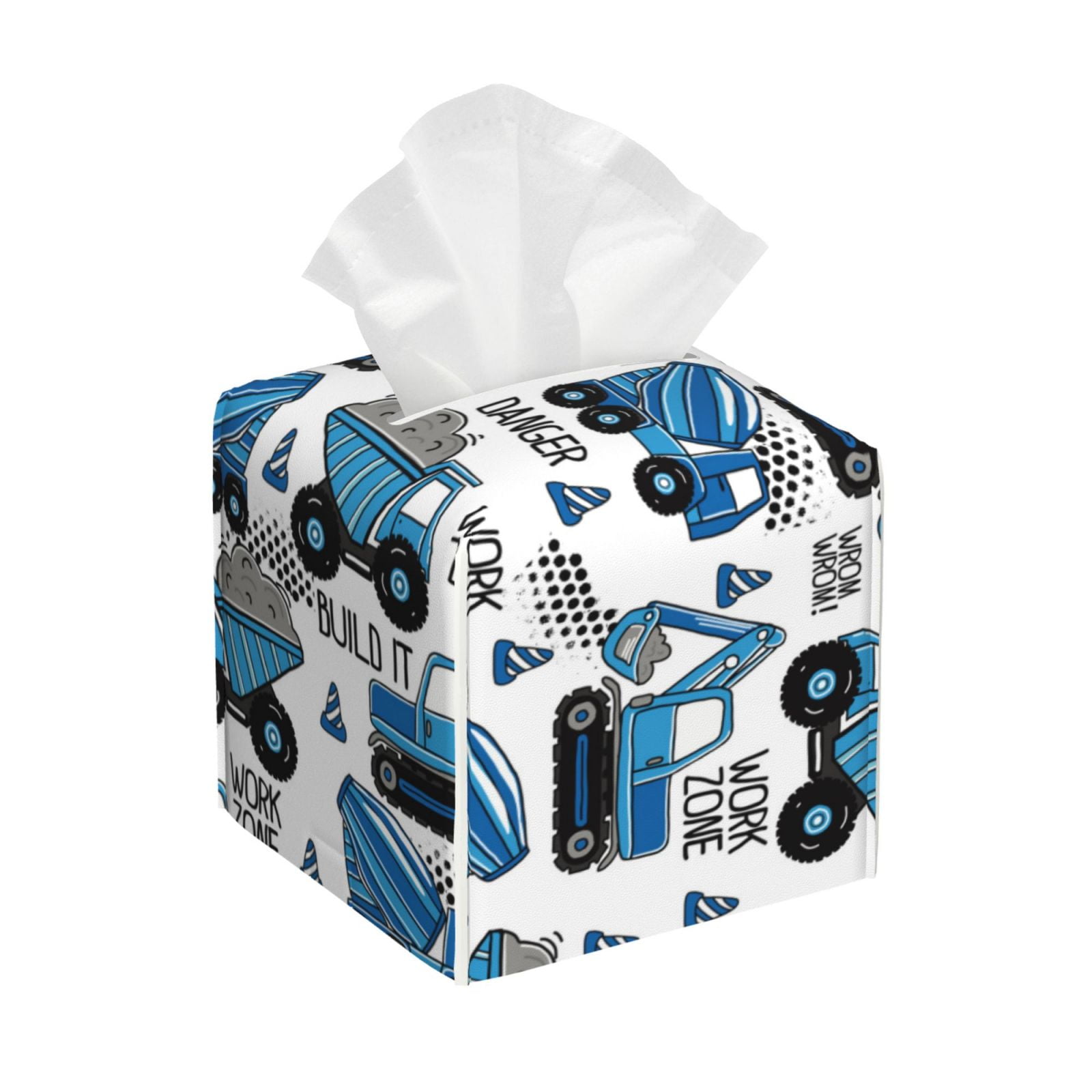 Gukieu Blue Excavator Print Leather Tissue Box, PVC Waterproof Velcro ...