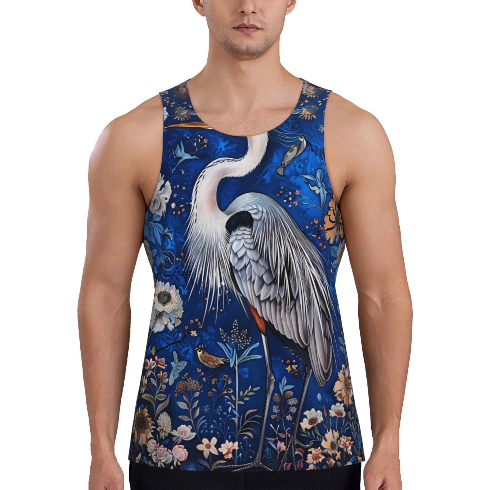 Gukieu Blue Heron Floral Garden Print Men's Quick Dry Fitness Vest ...