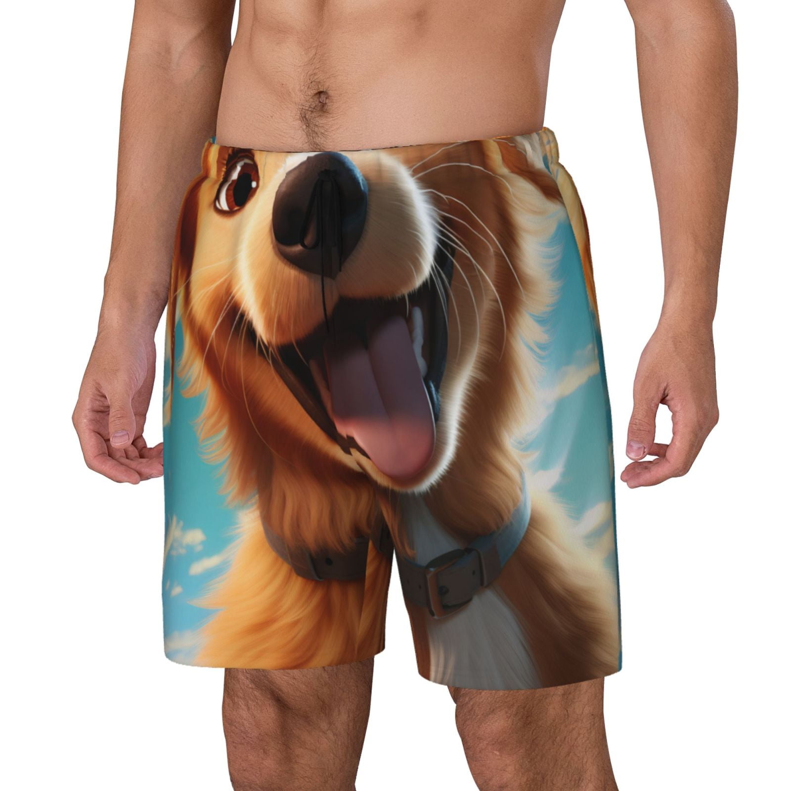 Gukieu Blue Sky Cute Dog Print Men's Double Layer Sports Swim Trunks ...