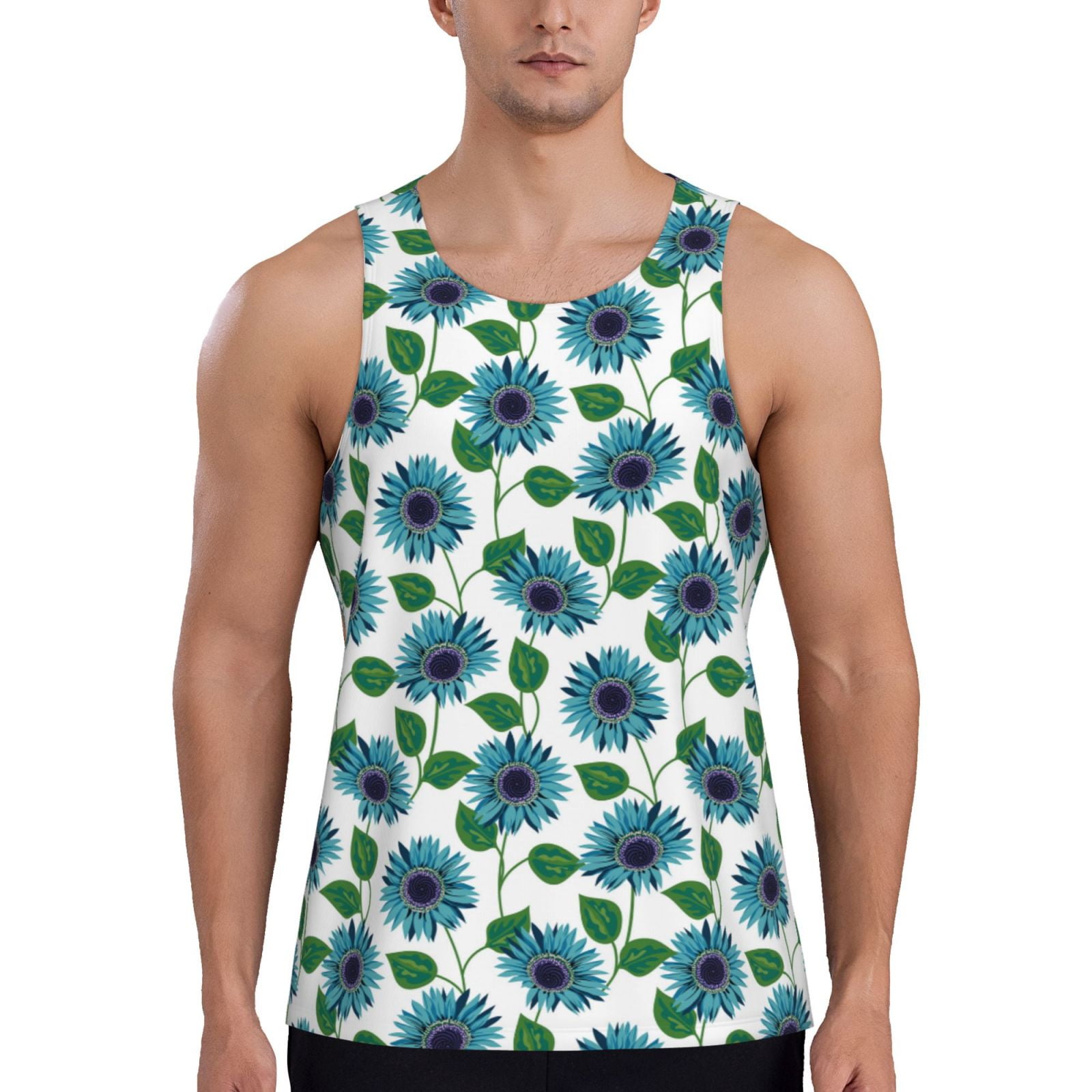Gukieu Blue Sunflowers Print Men's Quick Dry Fitness Vest, Round Neck ...