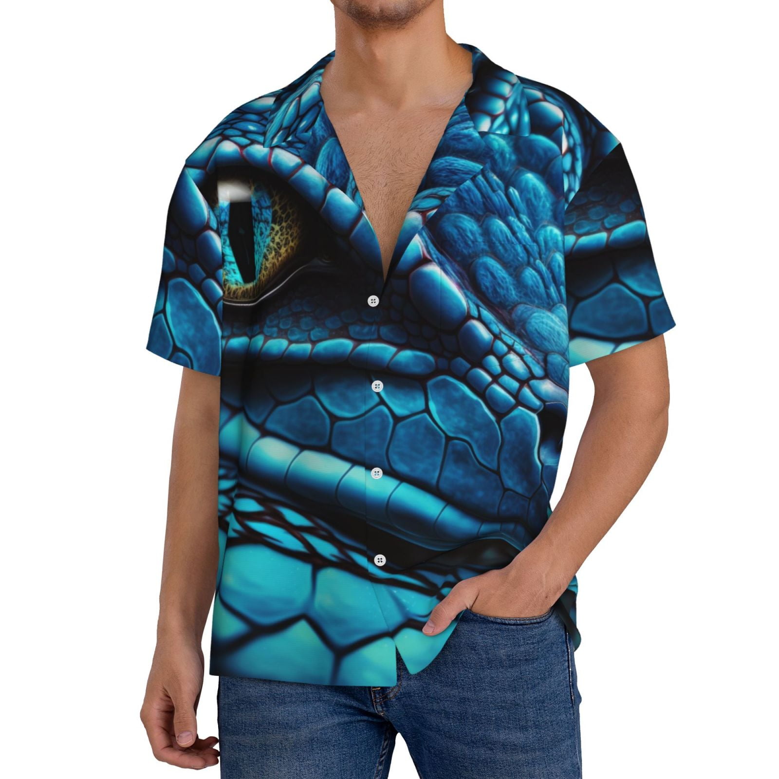 Gukieu Blue Viper Snake Closeup Face Print Men's Short-sleeved Shirts ...