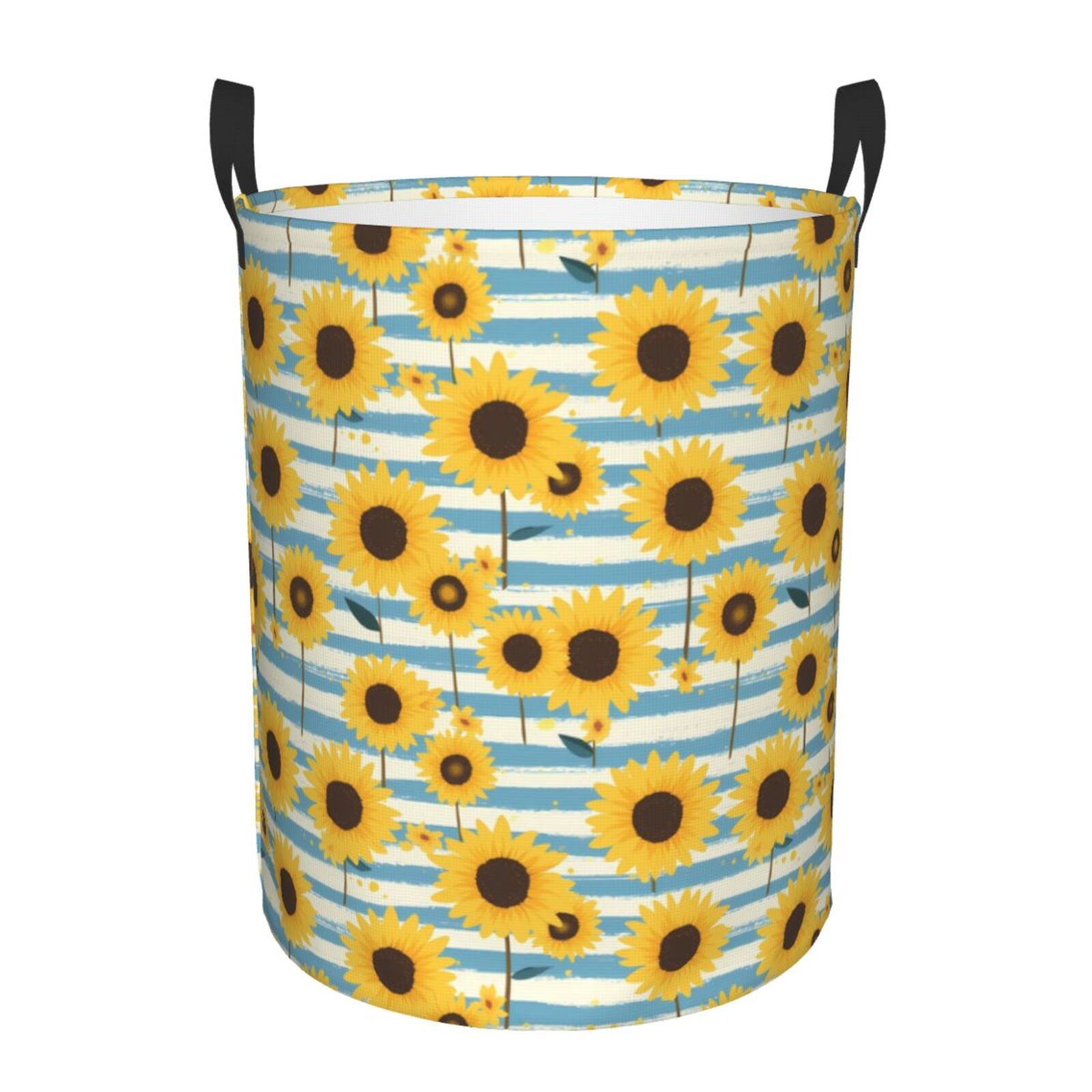 Gukieu Blue White Striped Sunflower A Print Round Dirty Clothes Bag ...