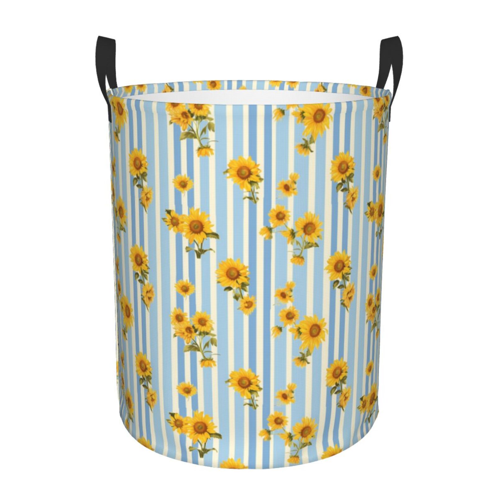 Gukieu Blue White Striped Sunflower Print Round Dirty Clothes Bag ...