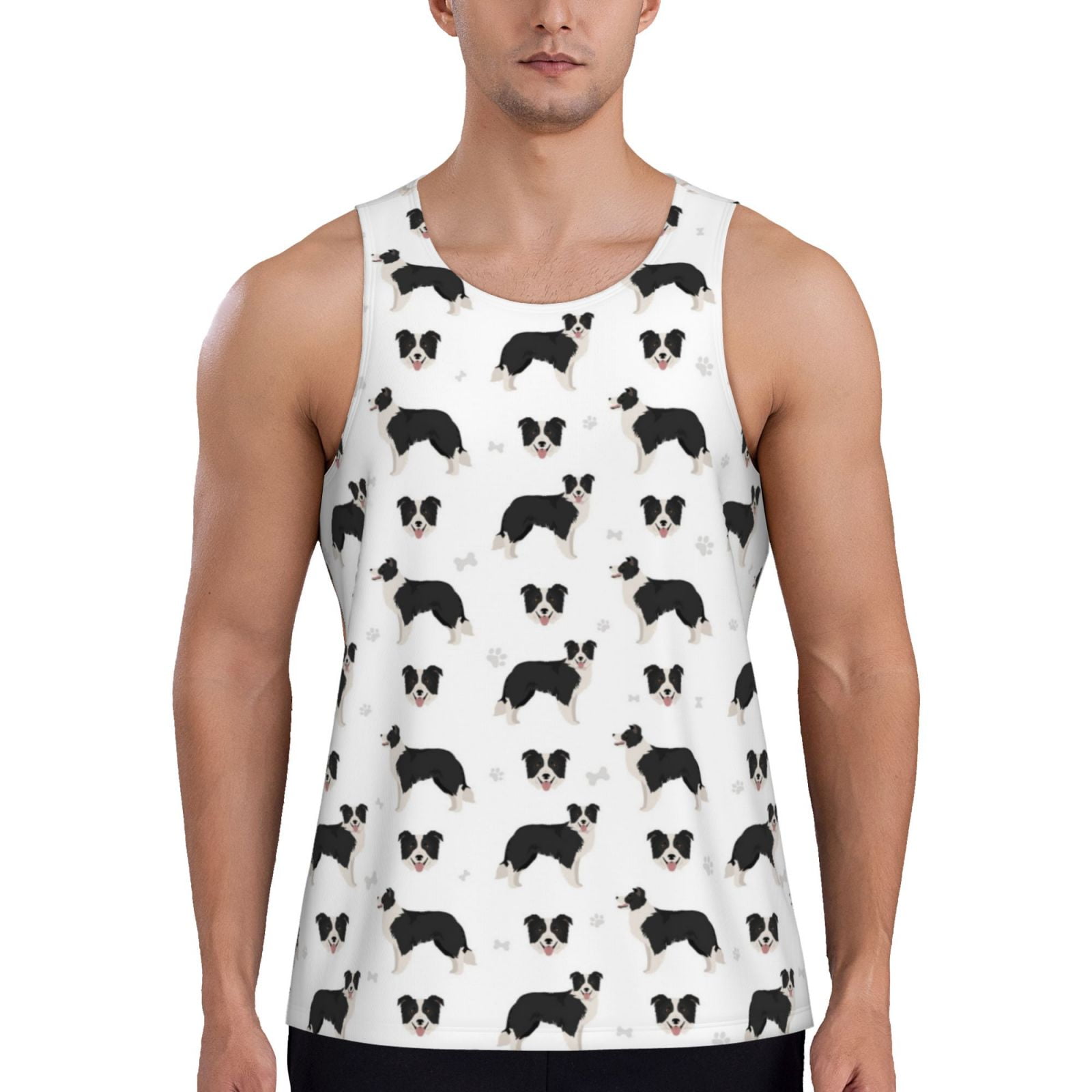 Gukieu Border Collie Dog Print Men's Quick Dry Fitness Vest, Round Neck ...