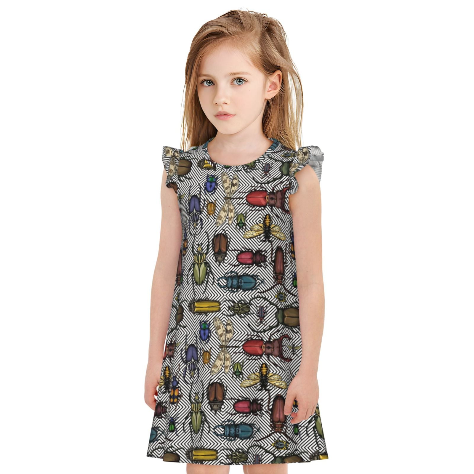 Gukieu Bright Insects Print Girls' Flying Sleeves Nightdress, Round ...