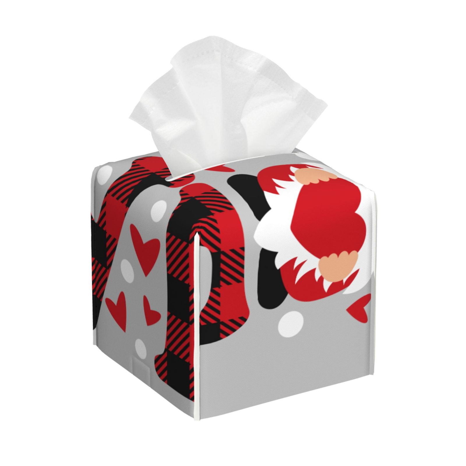 Gukieu Buffalo Plaid Love And Gnome Print Leather Tissue Box, PVC ...