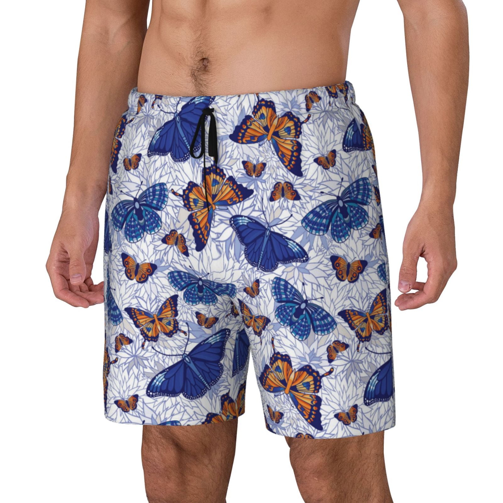 Gukieu Butterflies1 Print Men's Double Layer Sports Swim Trunks, Quick ...