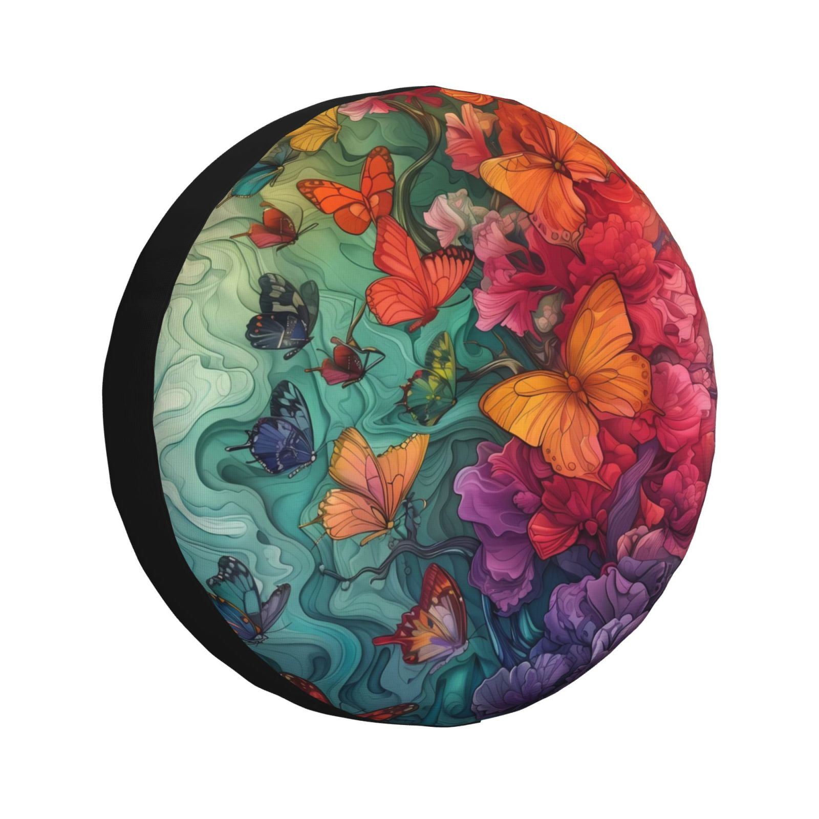 Gukieu Butterfly Flower Cascade Print Car Tire Cover, Adjustable ...