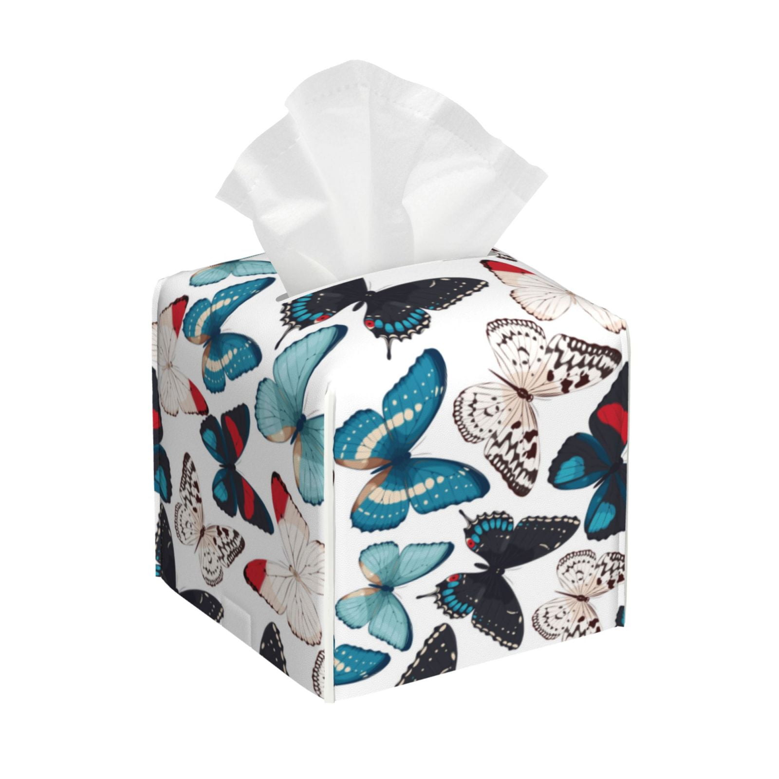 Gukieu Butterfly Print Leather Tissue Box, PVC Waterproof Velcro ...