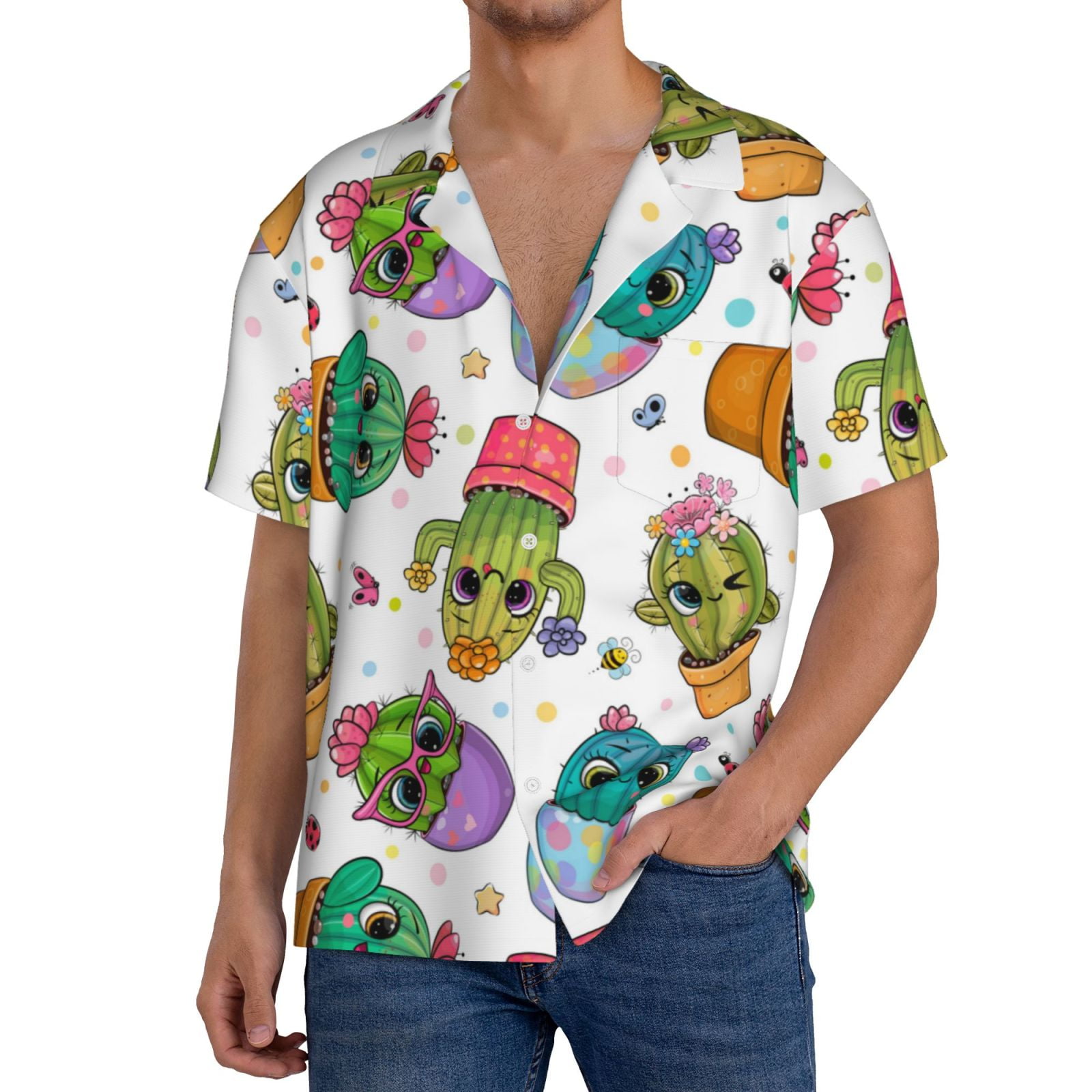 Gukieu Cactus And Insects Print Men's Short-sleeved Shirts, Button-down ...