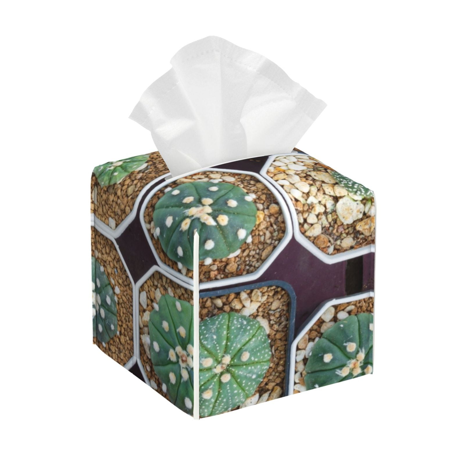 Gukieu Cactus Garden Print Leather Tissue Box, PVC Waterproof Velcro ...