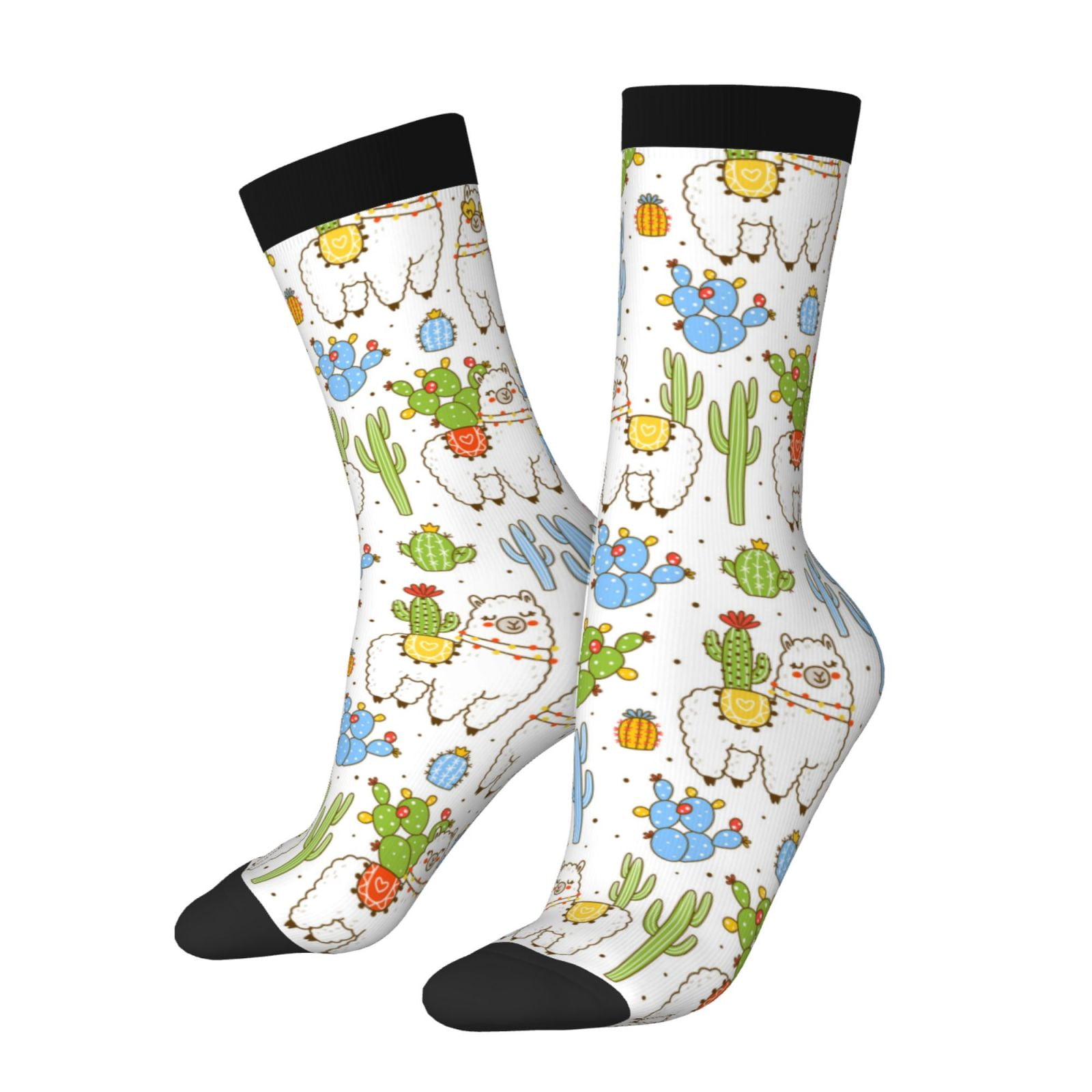 Gukieu Cactus Plants Print Contrast Color Mid-calf Socks, Sweat-wicking ...
