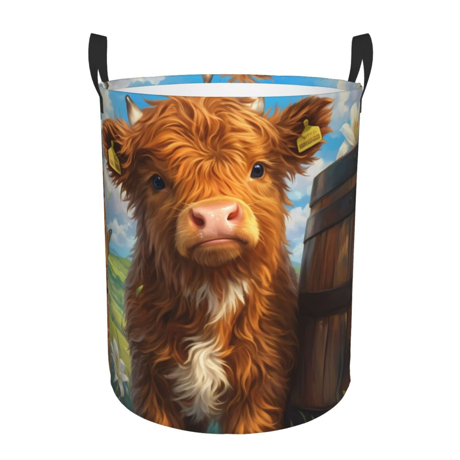 Gukieu Calf Butterflies Lilies A Print Round Dirty Clothes Bag ...