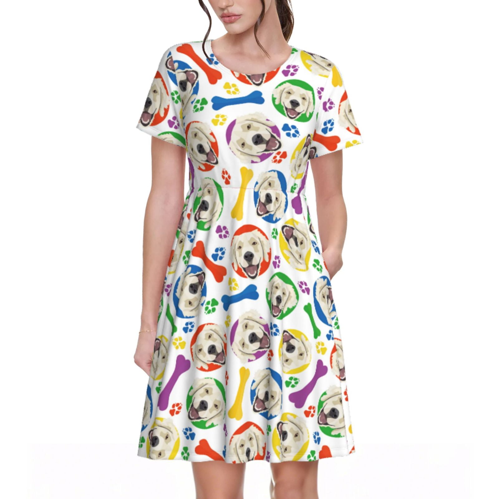 Gukieu Cartoon Labrador Retriever Print Women's Short Sleeve Dress ...