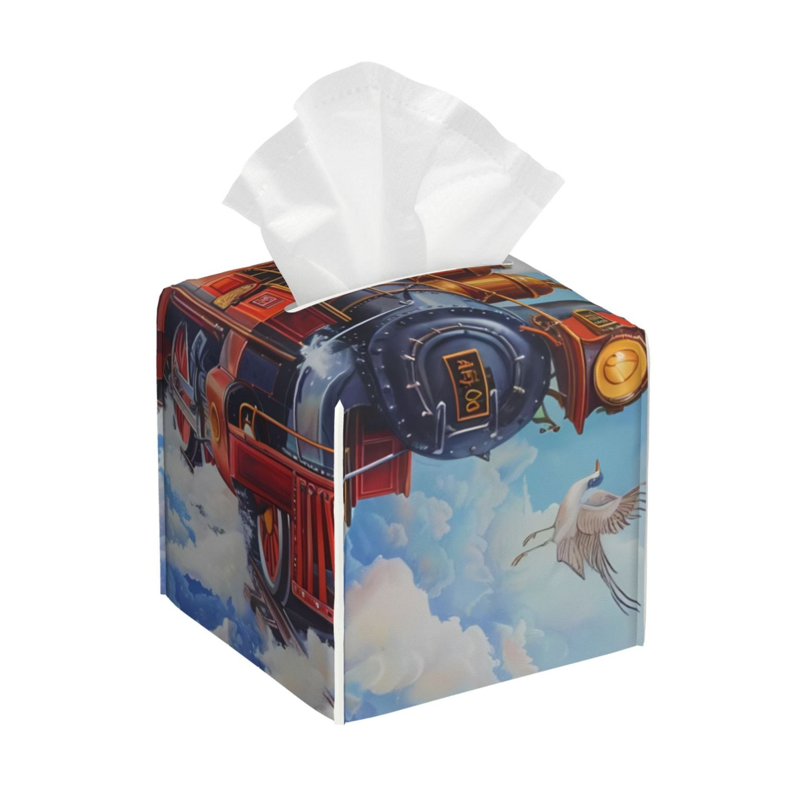 Gukieu Cartoon Train Hot Air Balloon Print Leather Tissue Box, PVC ...