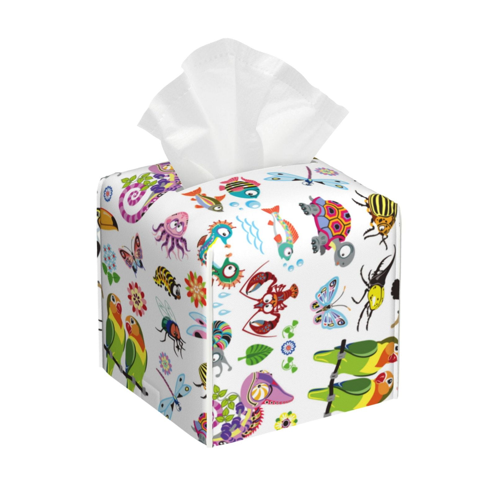Gukieu Cartoon Wild Animals Print Leather Tissue Box, PVC Waterproof ...