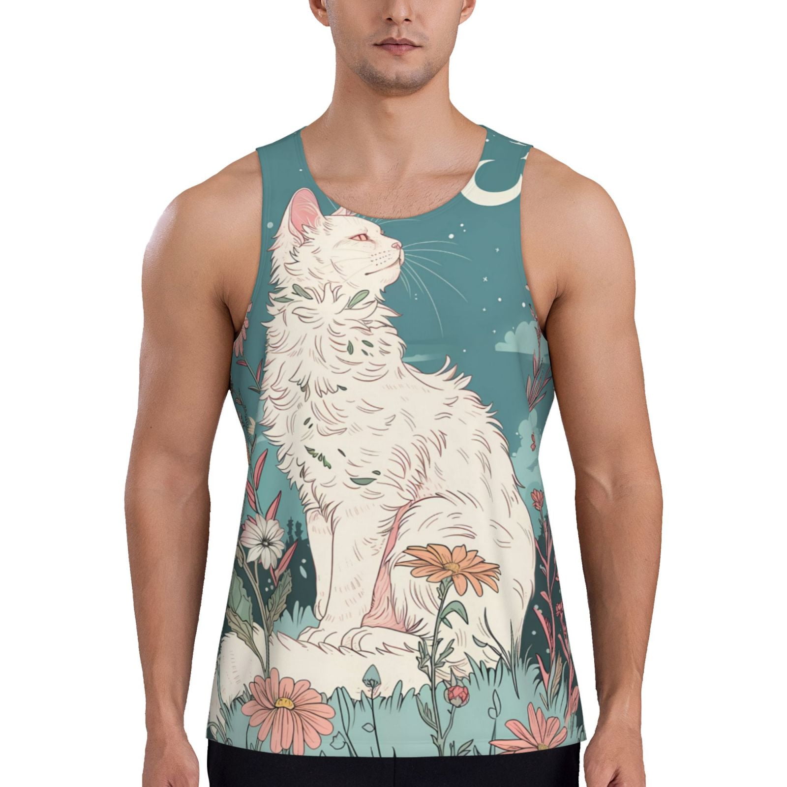 Gukieu Celestial Cat And Flowers Print Men's Quick Dry Fitness Vest ...