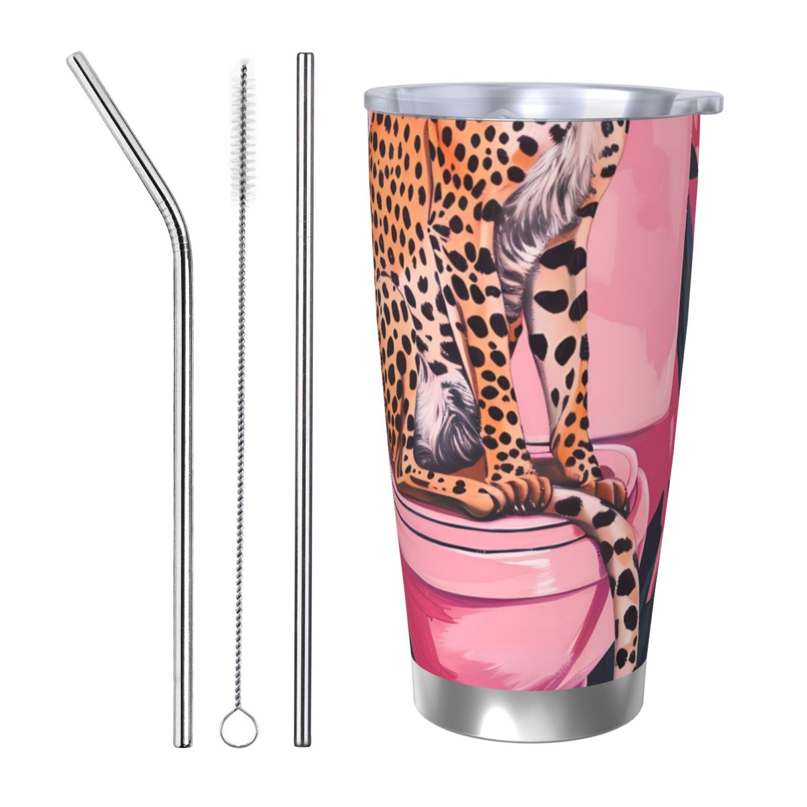 Gukieu Cheetah On Toilet Humor Art Print 20OZ Car Cup, Vacuum Stainless ...