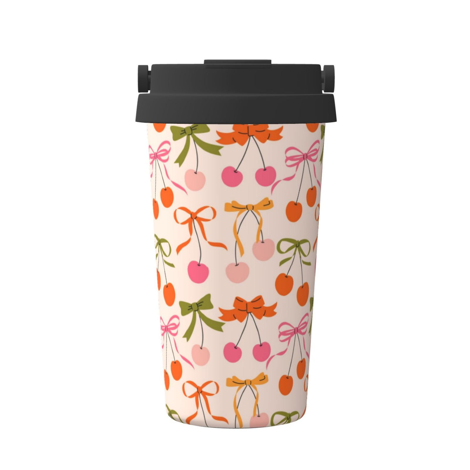 Gukieu Cherries And Bows Print Insulated Coffee Cup, Portable Stainless ...