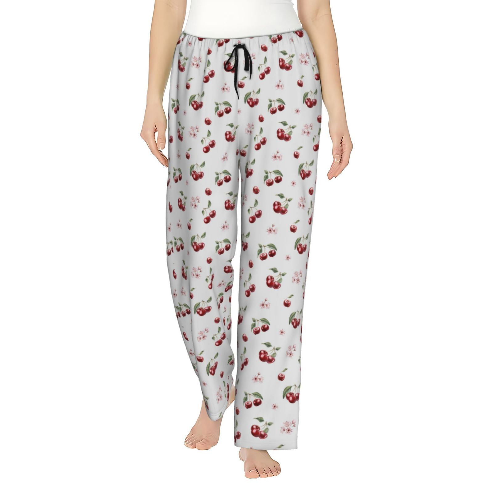 Gukieu Cherry Berries Print Women's Home Trousers, with Pockets and ...