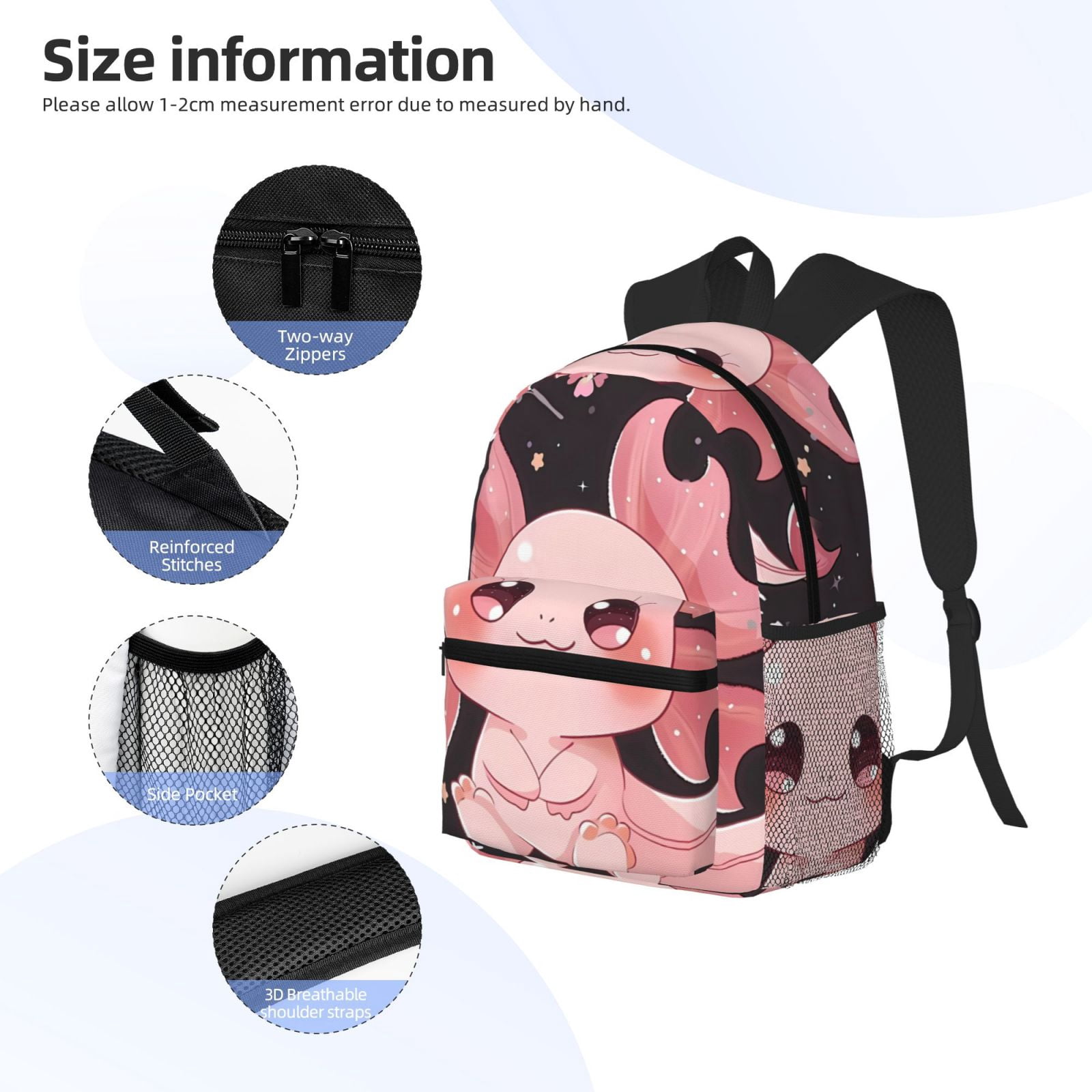 Gukieu Chibi Axolotl Sakura Fantasy Print Backpack, Waterproof Backpack ...