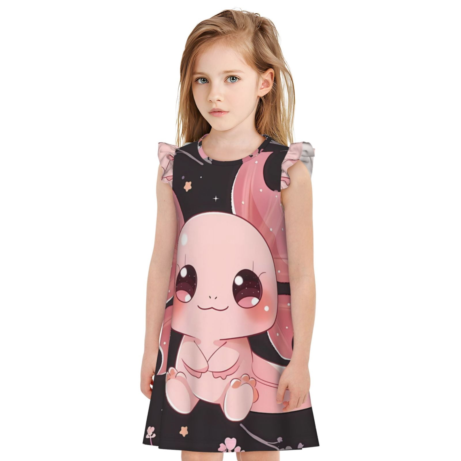 Gukieu Chibi Axolotl Sakura Fantasy Print Girls' Flying Sleeves ...