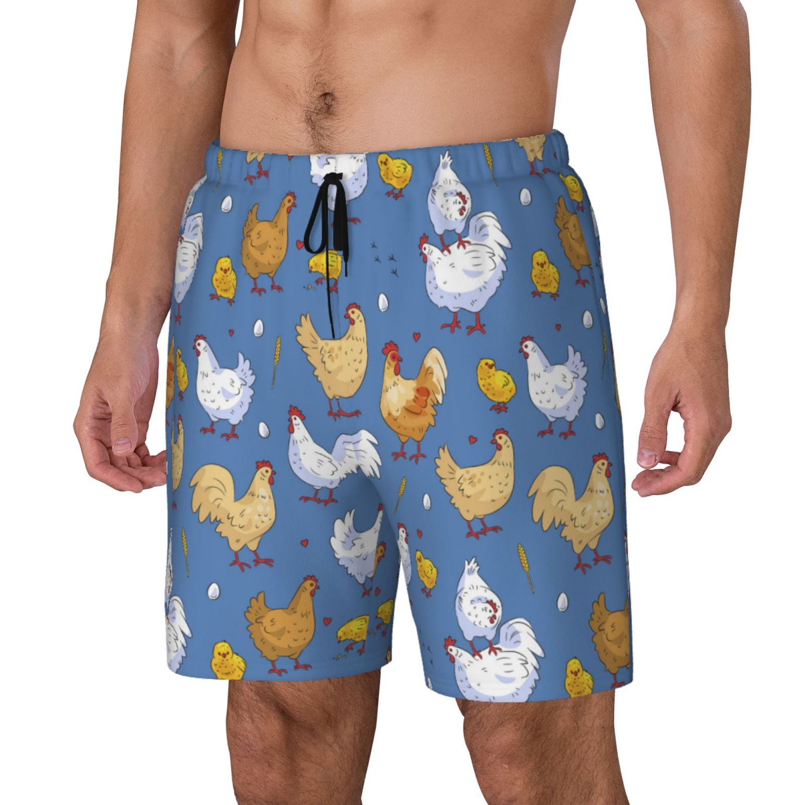 Gukieu Chicken Family Print Men's Double Layer Sports Swim Trunks ...