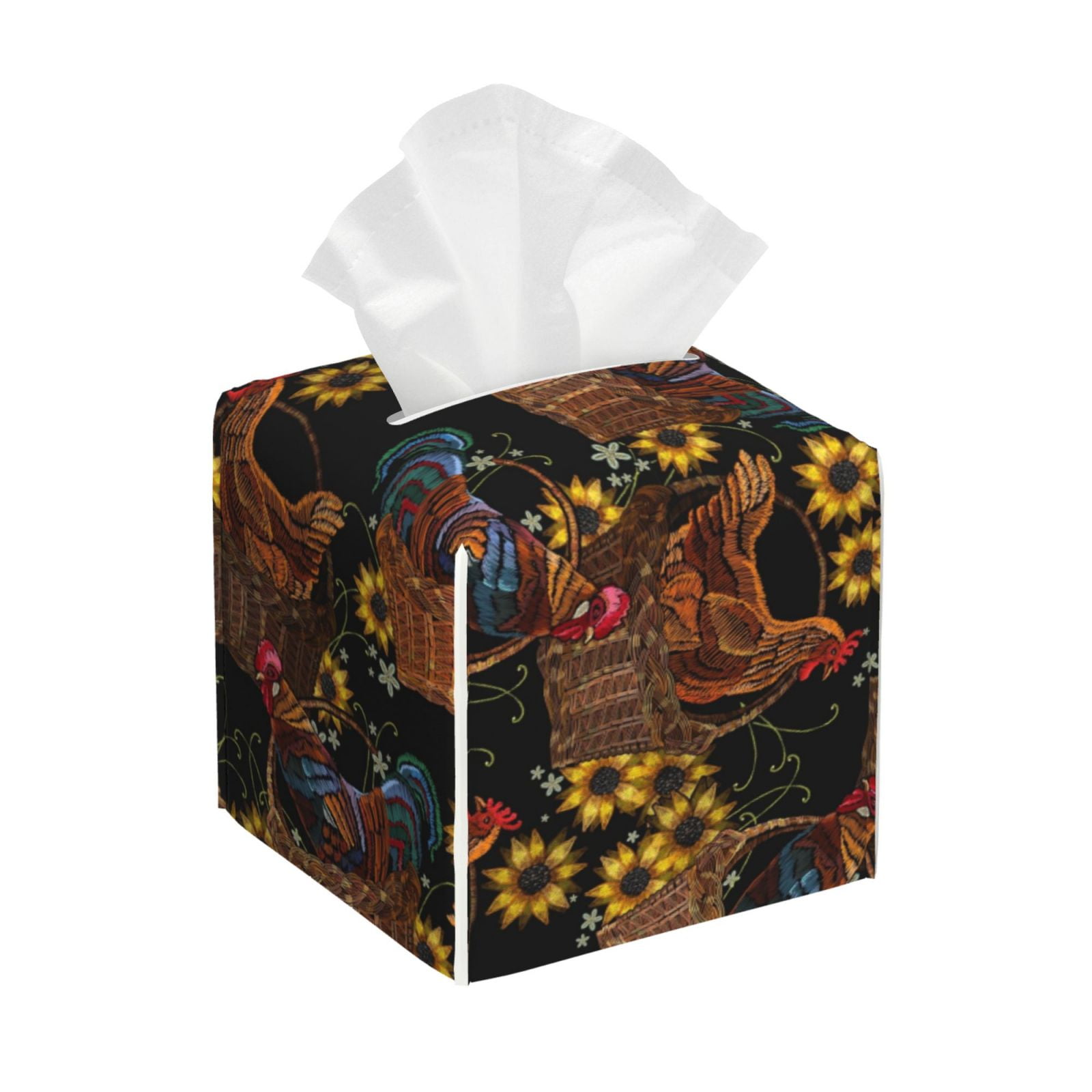 Gukieu Chicken Rooster Print Leather Tissue Box, PVC Waterproof Velcro ...