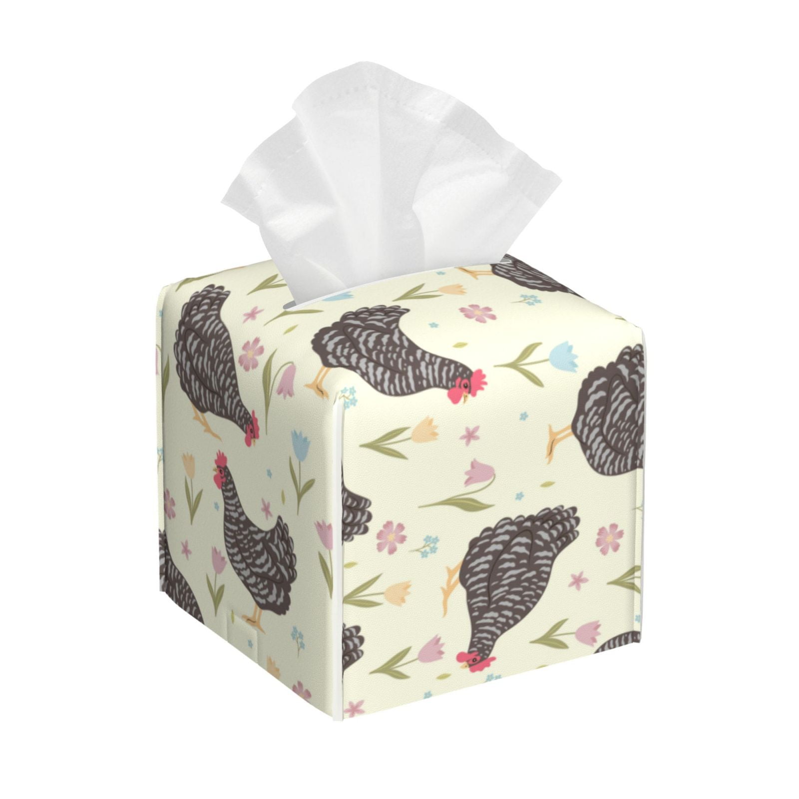 Gukieu Chickens And Flowers Print Leather Tissue Box, PVC Waterproof ...