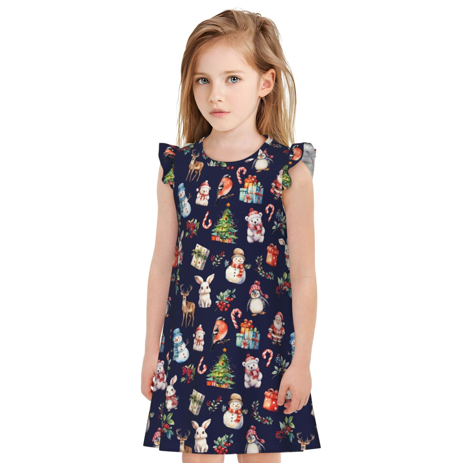 Gukieu Christmas Critters Delight Print Girls' Flying Sleeves ...