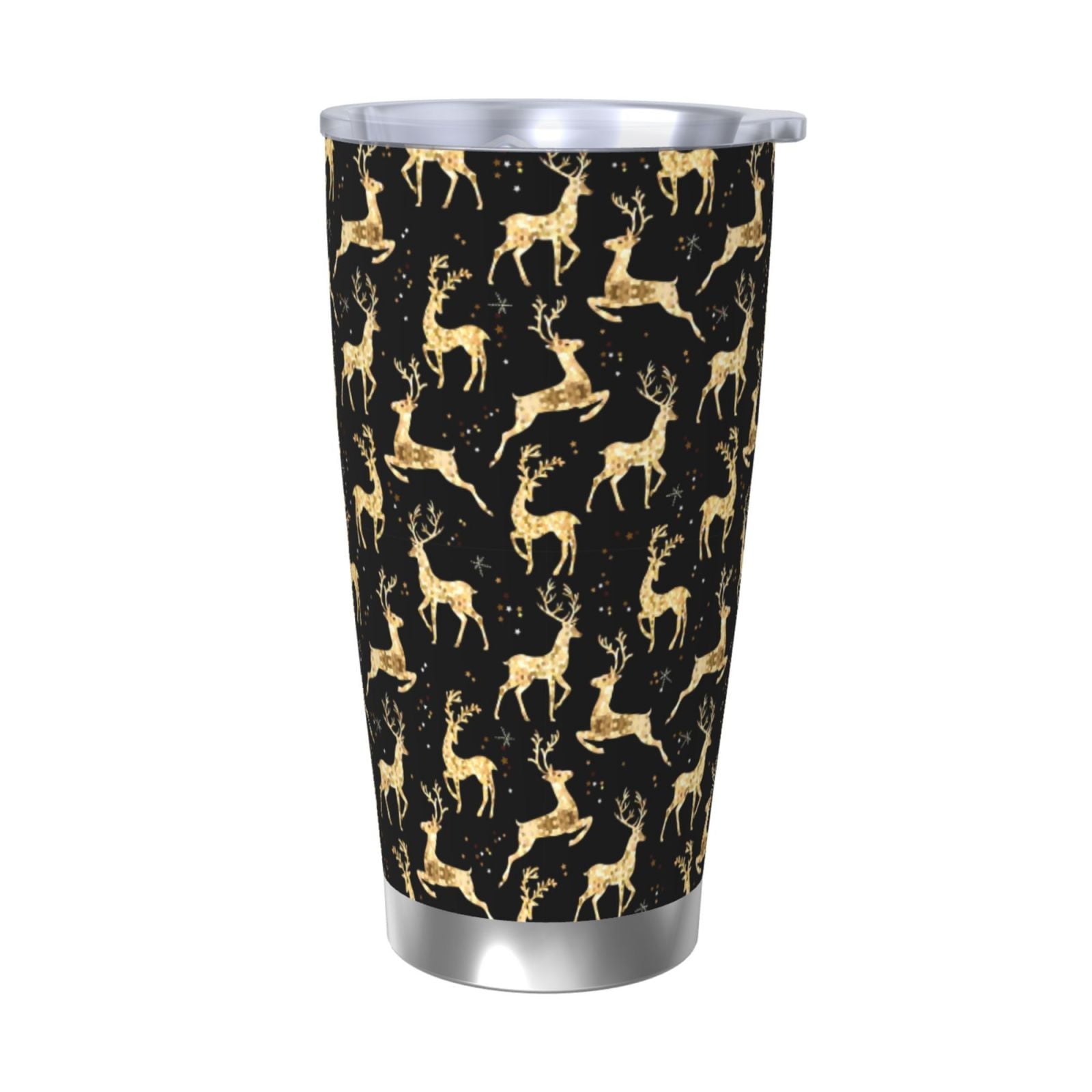 Gukieu Christmas Gold Deers Print 20OZ Car Cup, Vacuum Stainless Steel Leak-proof Thermos Cup ...