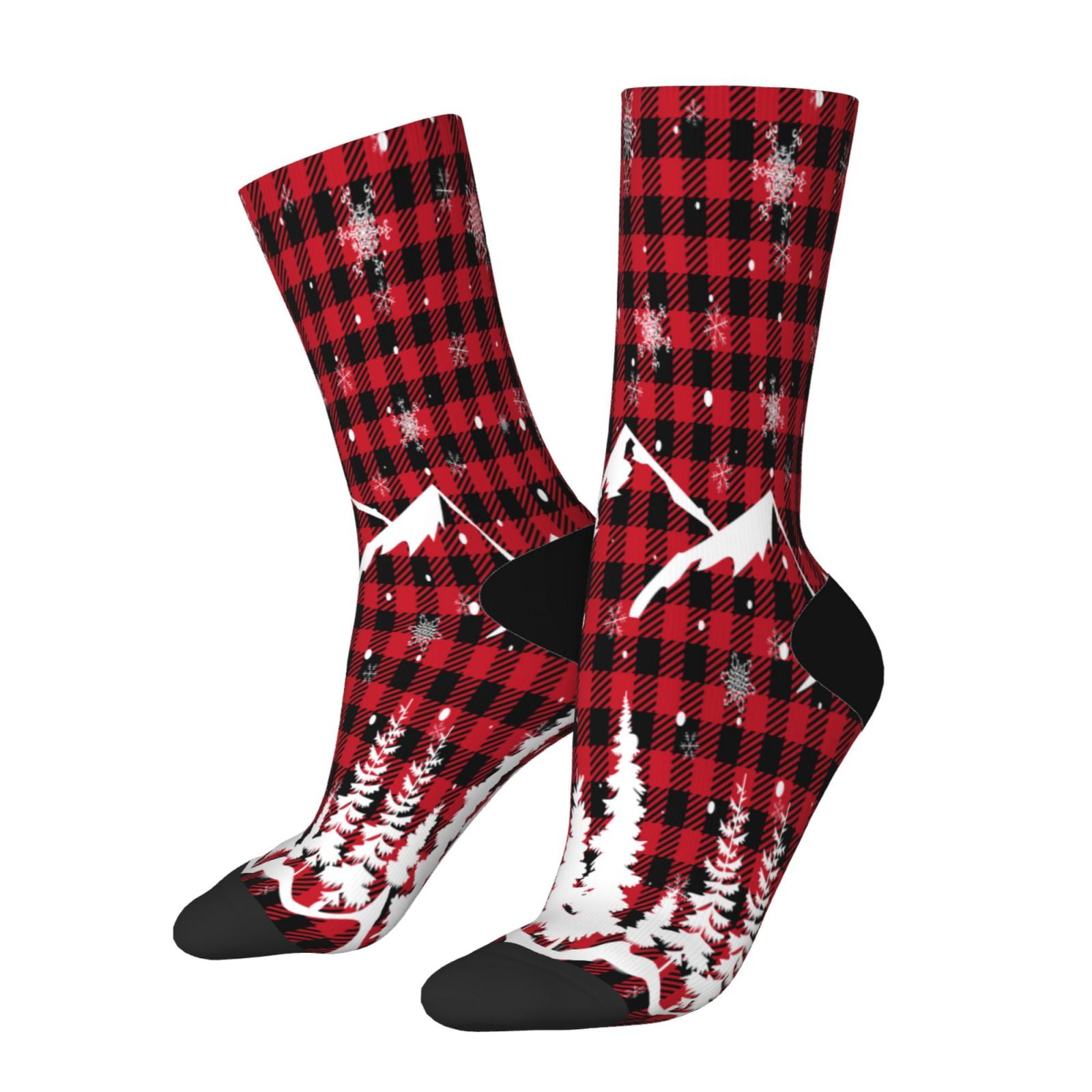 Gukieu Christmas Tree Buffalo Plaid Print Contrast Color Mid-calf Socks ...