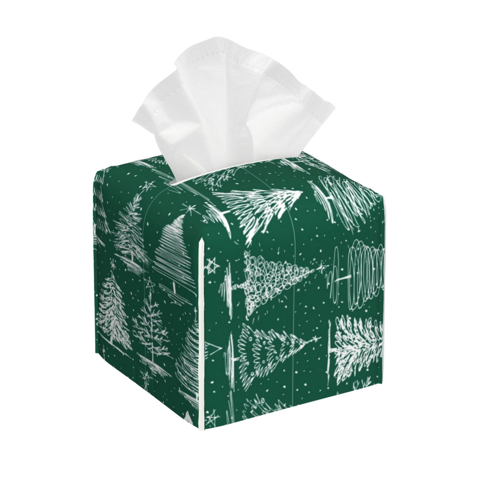 Gukieu Christmas Trees Print Leather Tissue Box, PVC Waterproof Velcro ...