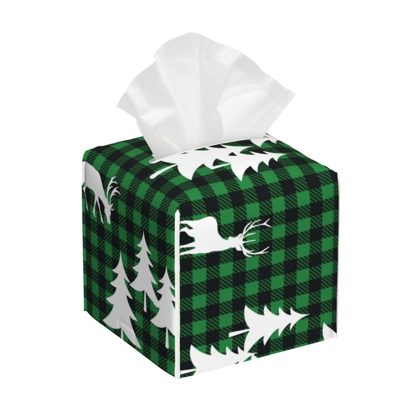 Gukieu Christmas tree green plaid Print Leather Tissue Box, PVC ...