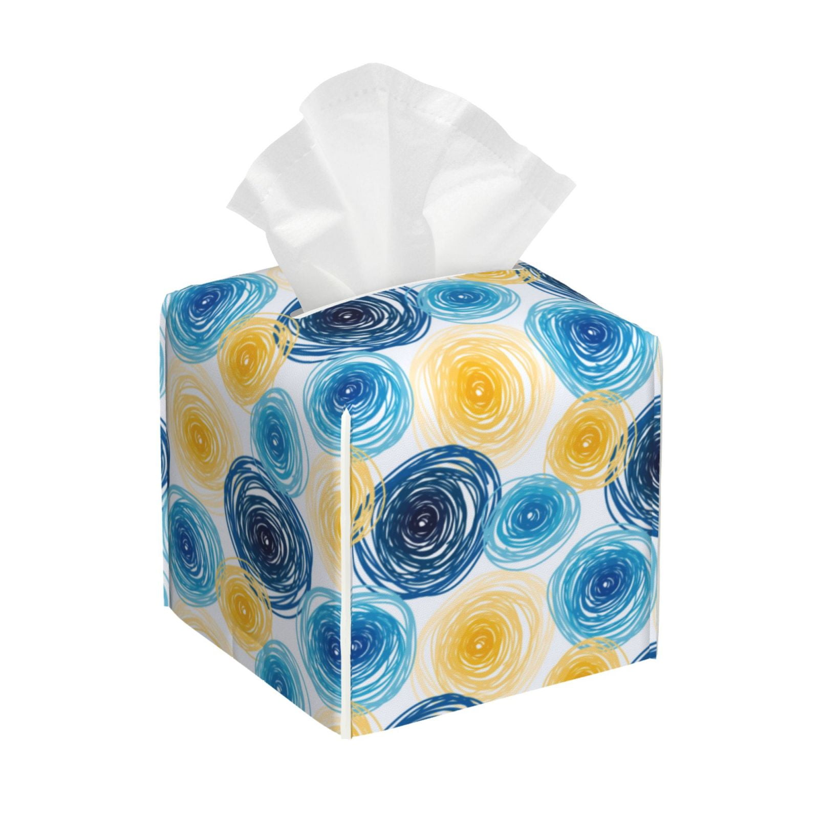 Gukieu Circular Print Leather Tissue Box, PVC Waterproof Velcro Opening ...