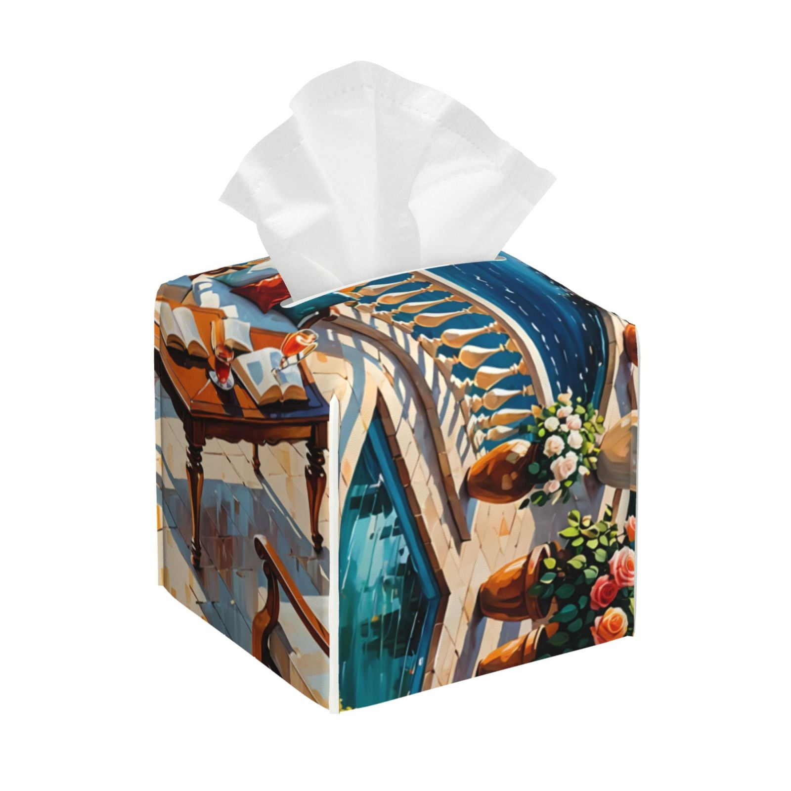 Gukieu Coastal Style Garden Villa Print Leather Tissue Box, PVC ...