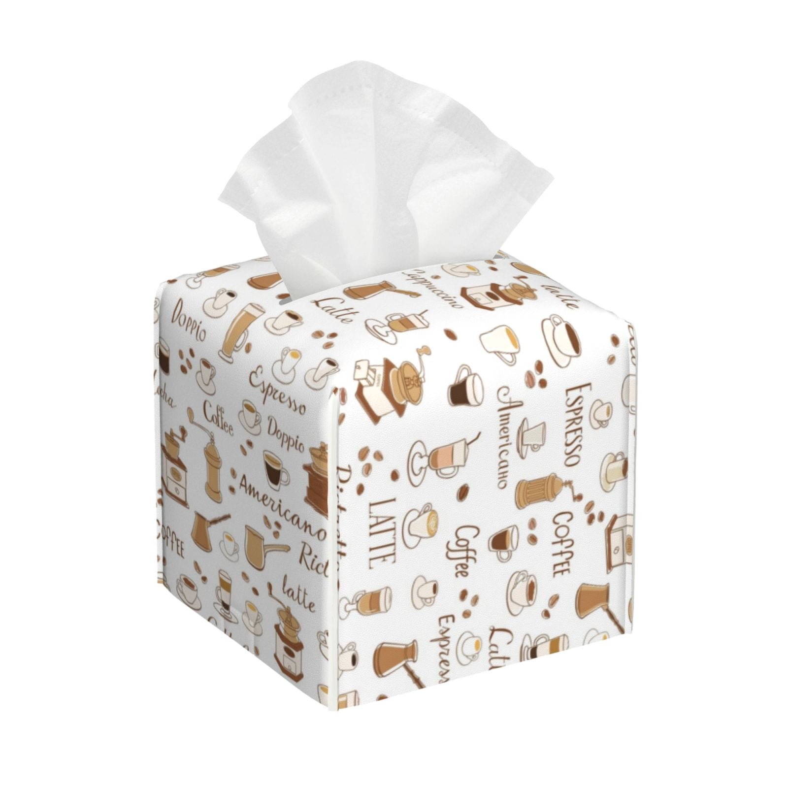 Gukieu Coffee Print Leather Tissue Box, PVC Waterproof Velcro Opening ...