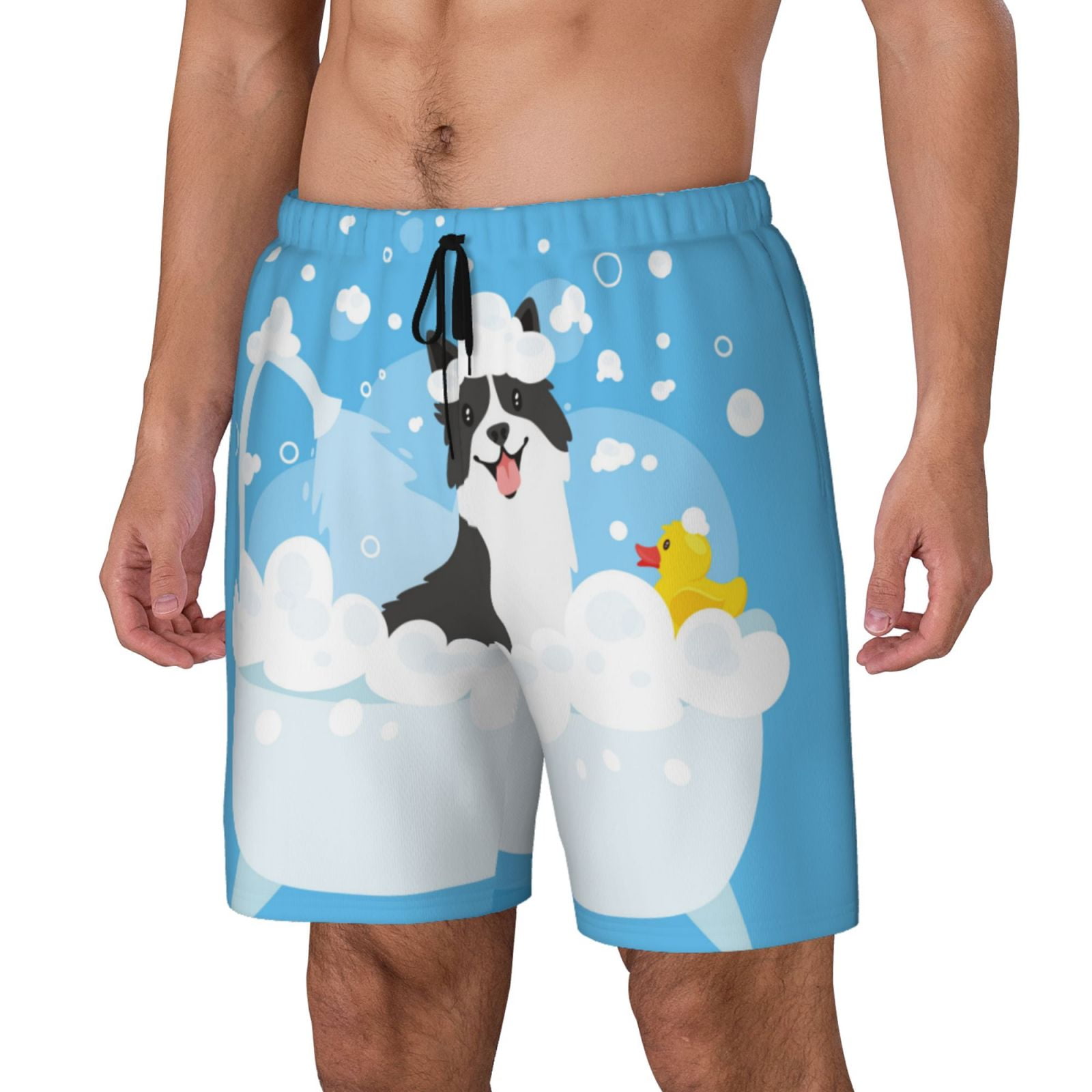 Gukieu Collie in Bathtub Print Men's Double Layer Sports Swim Trunks ...