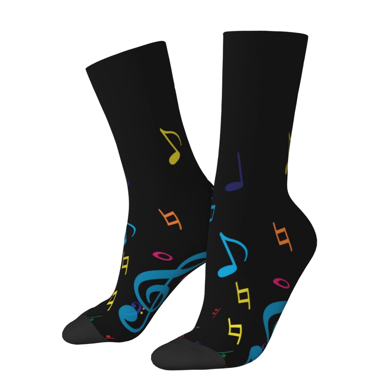 Gukieu Color Musical Notes Print Contrast Color Mid-calf Socks, Sweat ...