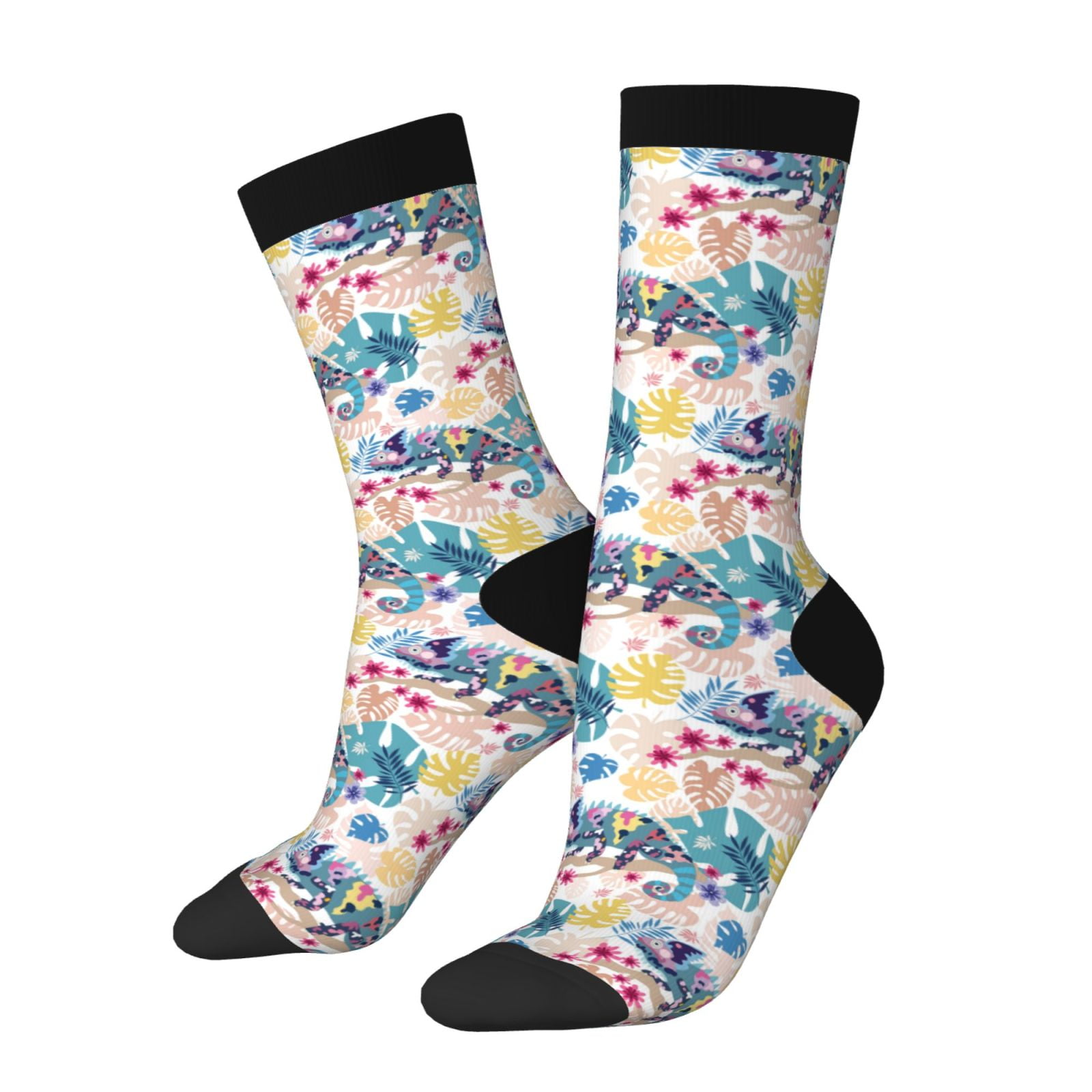 Gukieu Colorful Chameleons Print Contrast Color Mid-calf Socks, Sweat ...