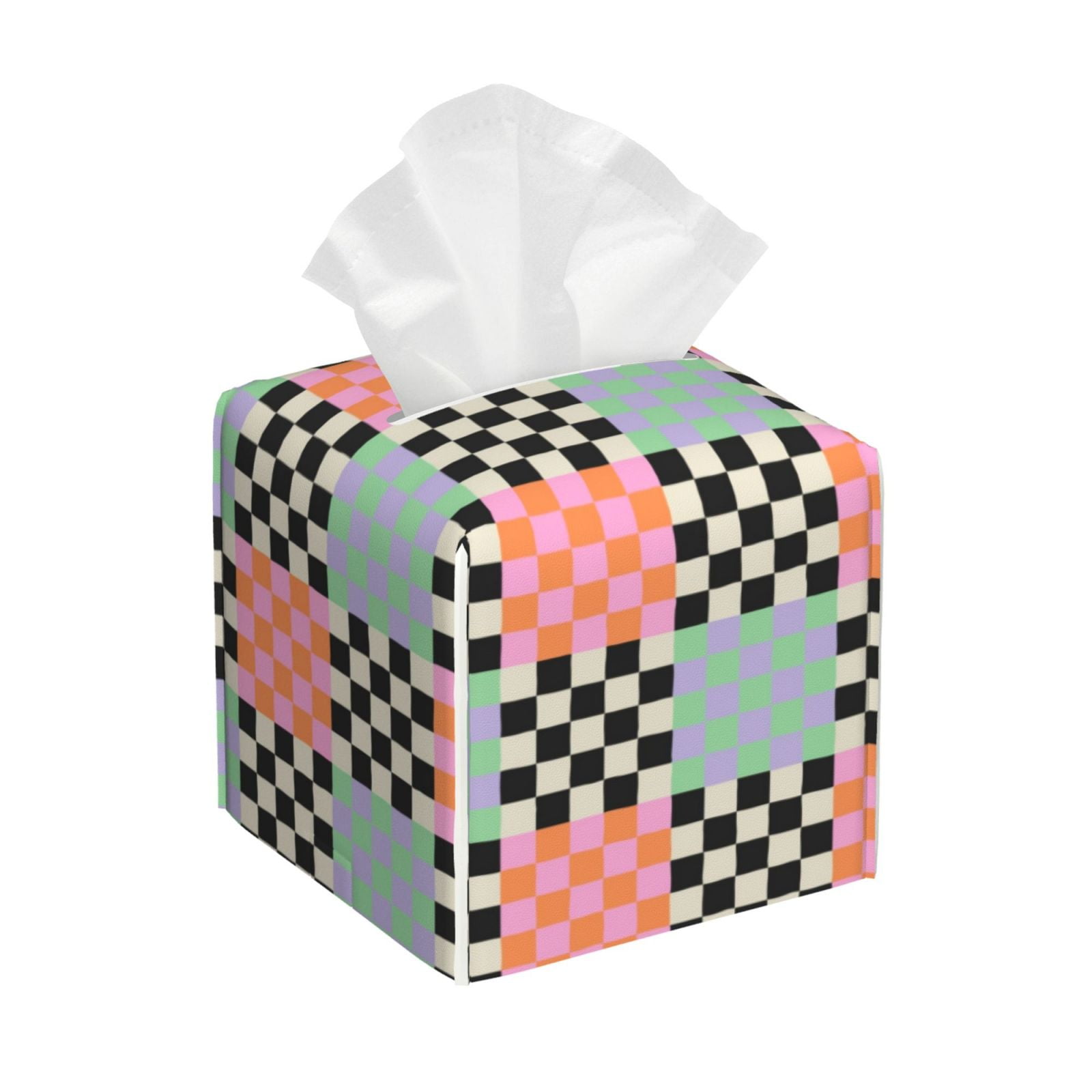 Gukieu Colorful Checkered Print Leather Tissue Box, PVC Waterproof ...