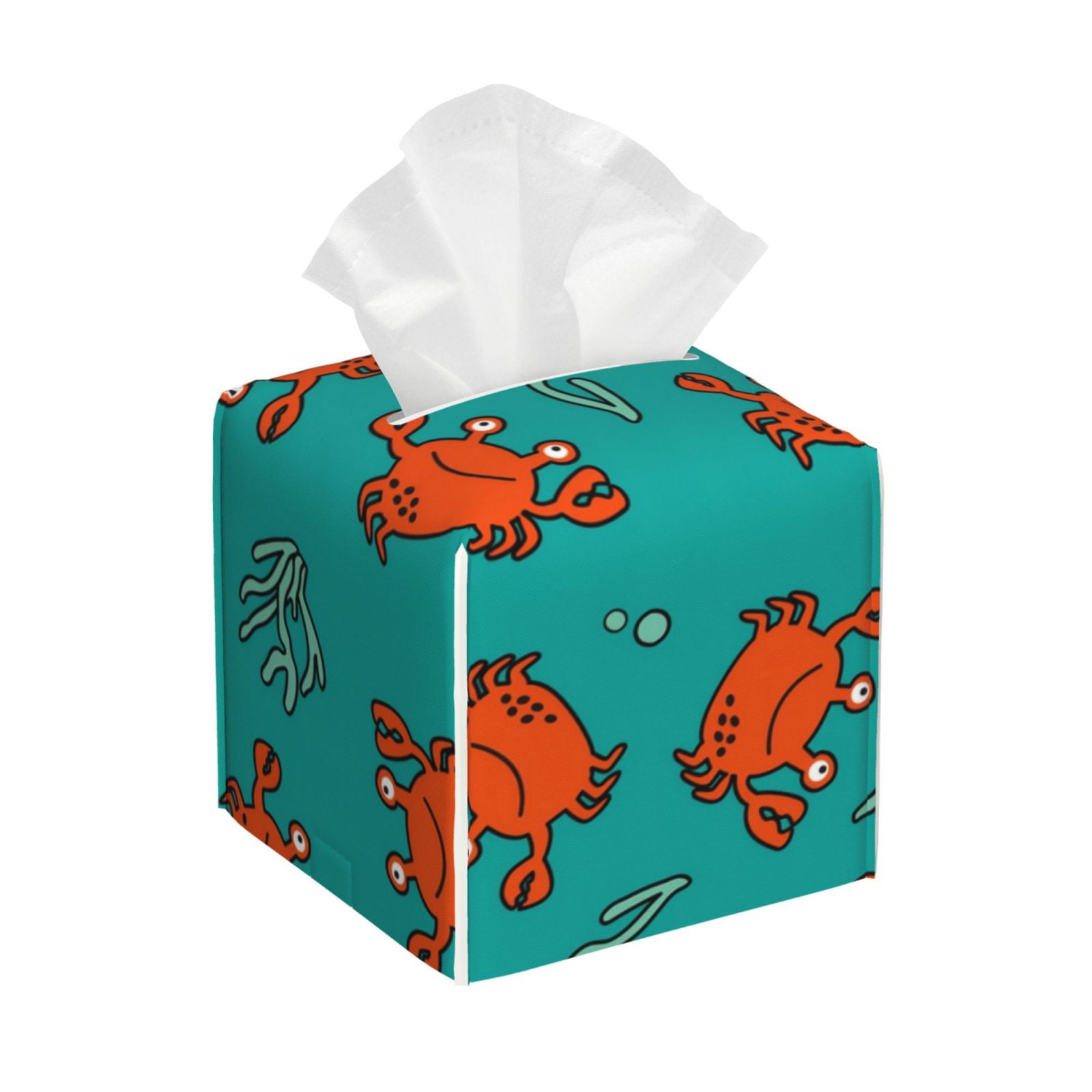 Gukieu Colorful Crab Print Leather Tissue Box, PVC Waterproof Velcro ...