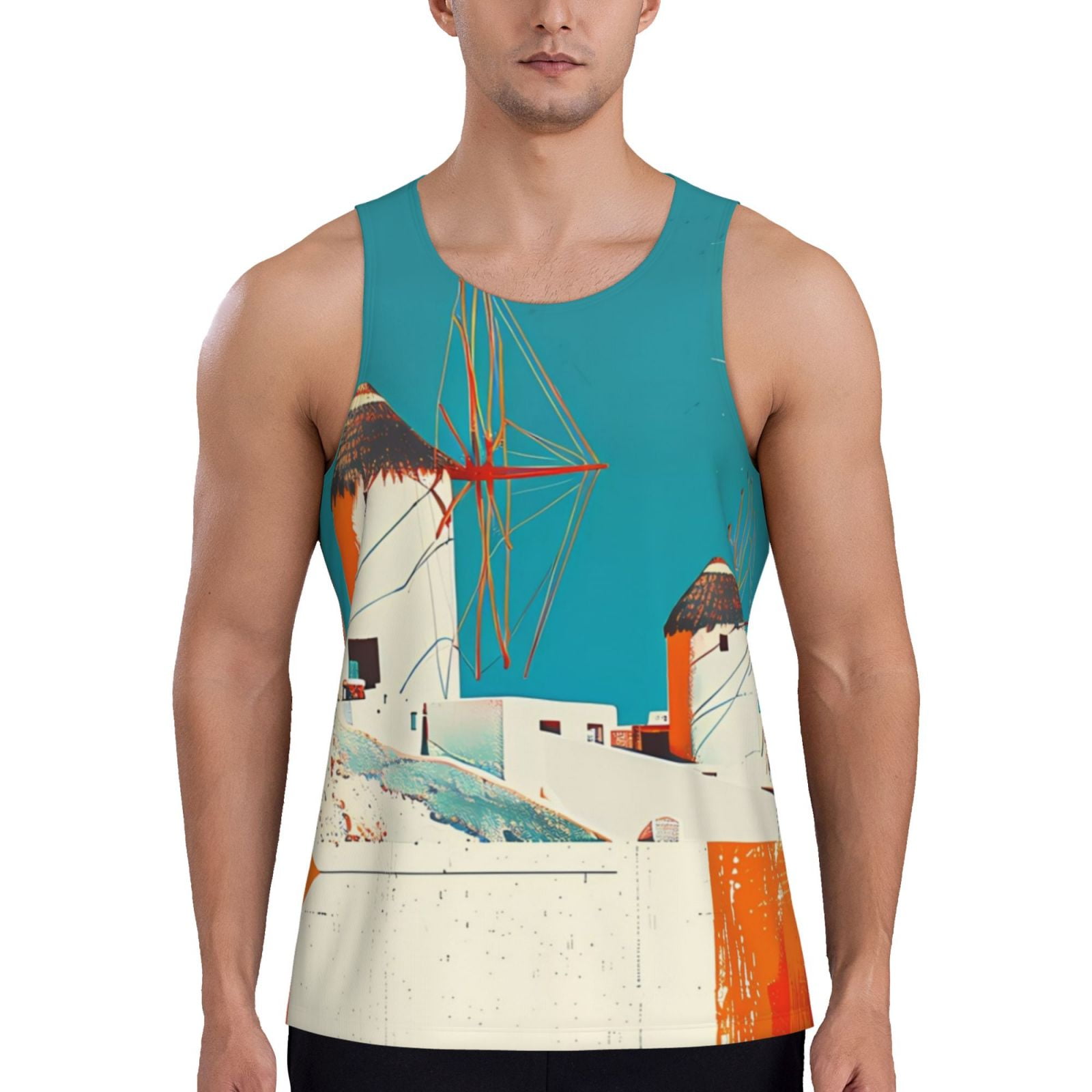 Gukieu Colorful Greek Windmills Print Men's Quick Dry Fitness Vest ...